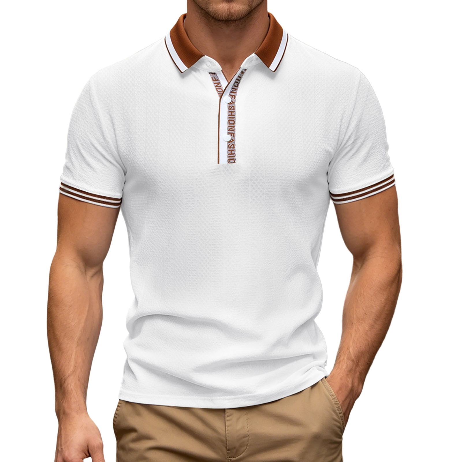 CONROSES Mens Short Sleeve Zip Polo Shirts Patchwork Color Collared ...