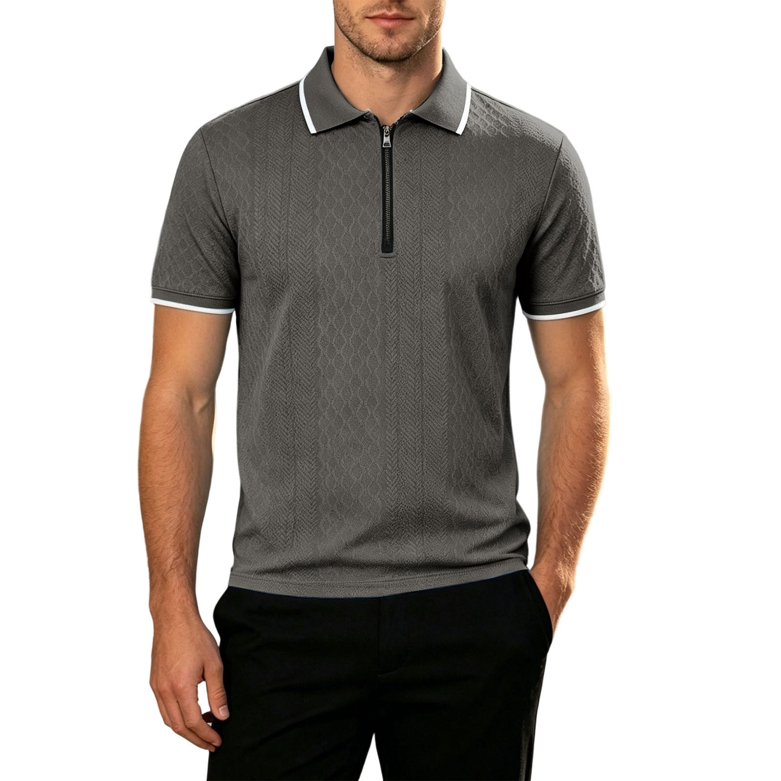 CONROSES Mens Short Sleeve Zip Polo Shirts Solid Color Collared Polo ...