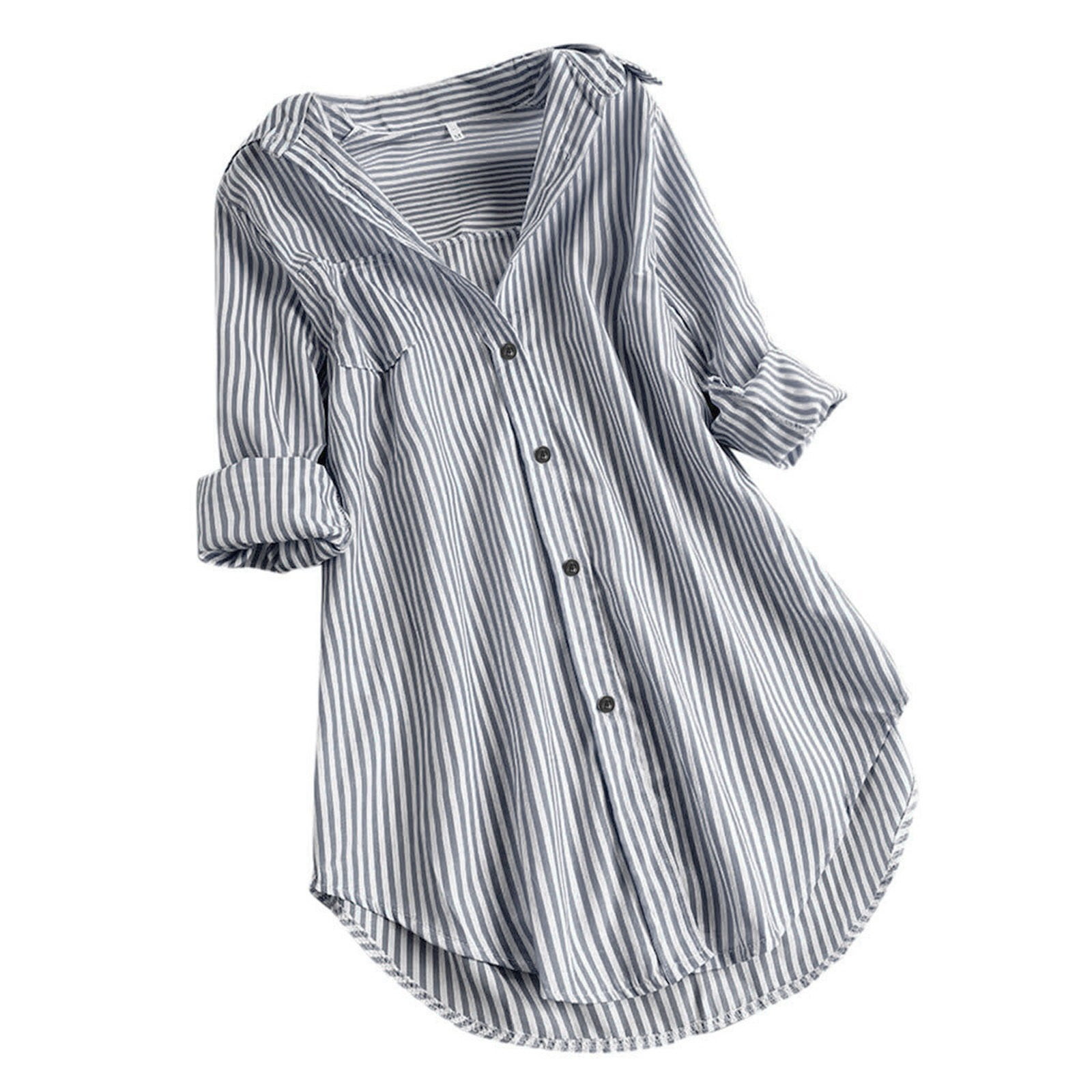 CONROSES Mothers Day Gift Womens Long Sleeve T-Shirts Buttons Striped ...