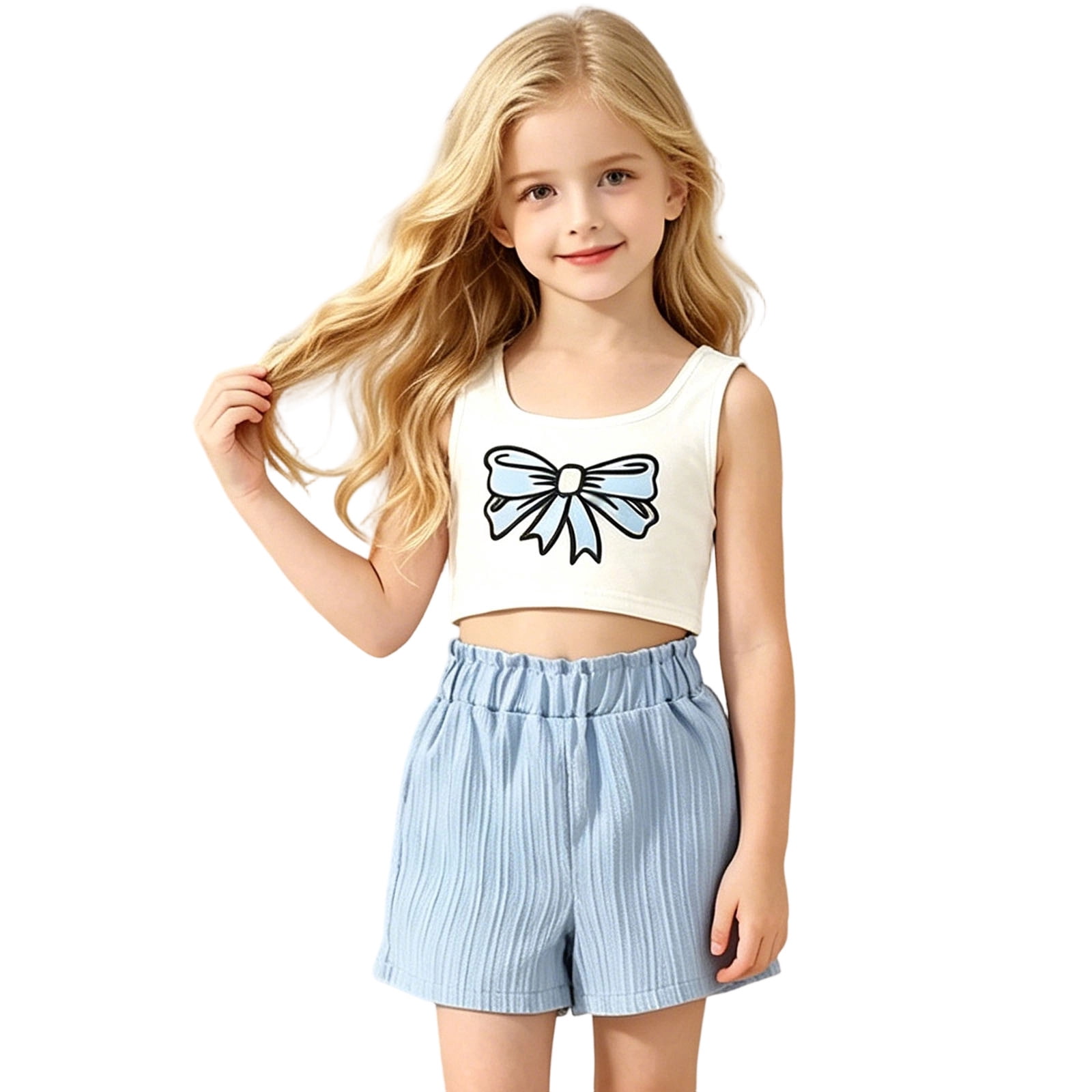 CONROSES Toddler Girls Clothes Set Bowknot Graphic Sleeveless Crop Tops ...