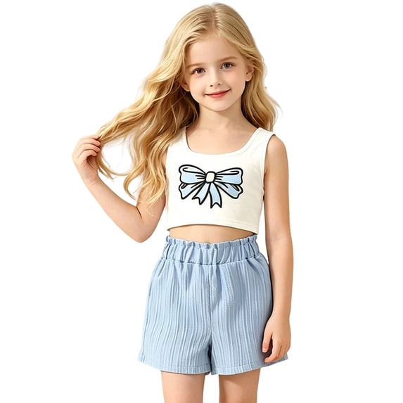 CONROSES Toddler Girls Clothes Set Bowknot Graphic Sleeveless Crop Tops ...