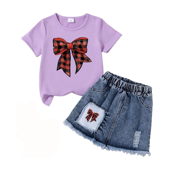 CONROSES Toddler Girls Clothes Set Graphic Short Sleeve T Shirts Denim ...