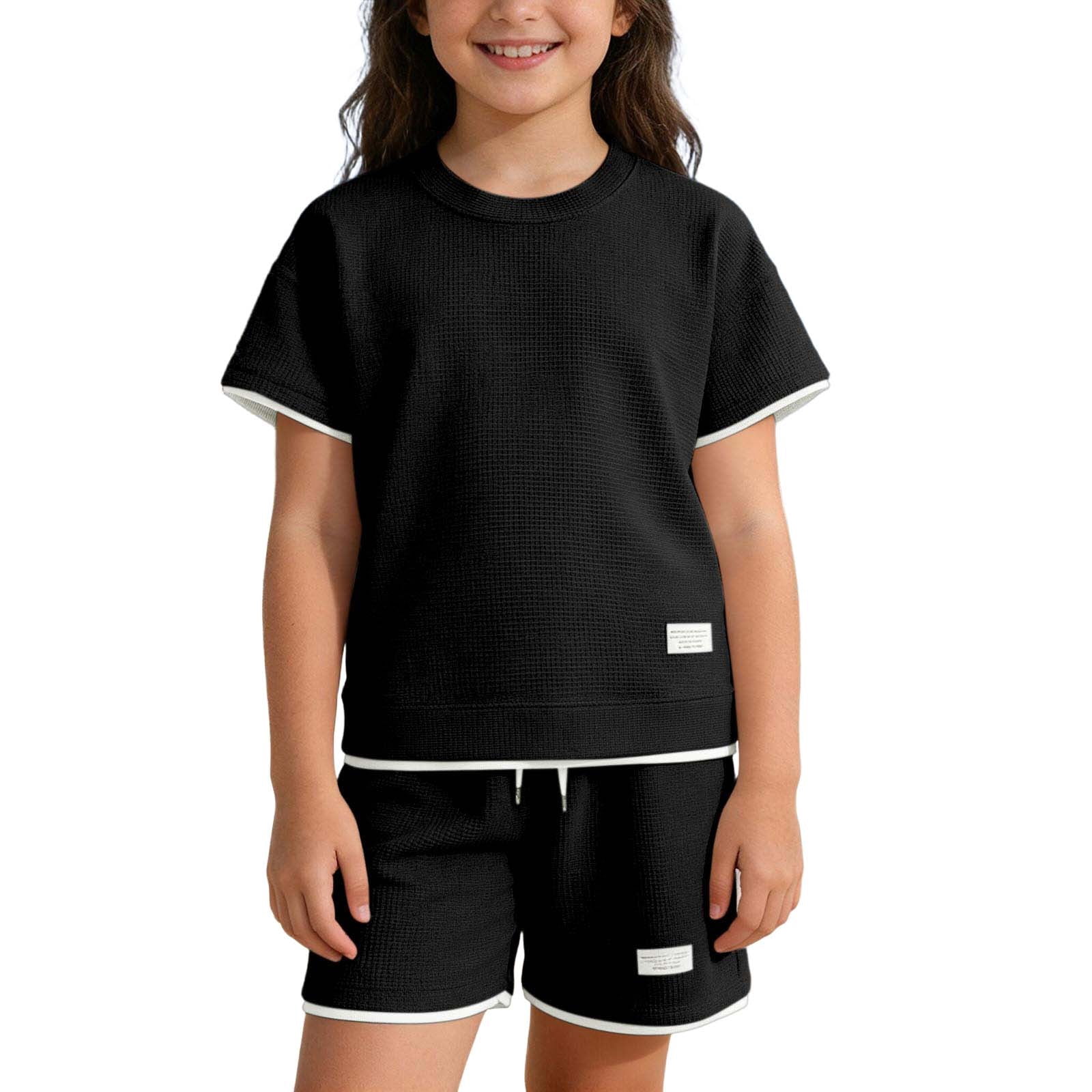 CONROSES Toddler Girls Clothes Set Solid Color Short Sleeve T Shirts ...