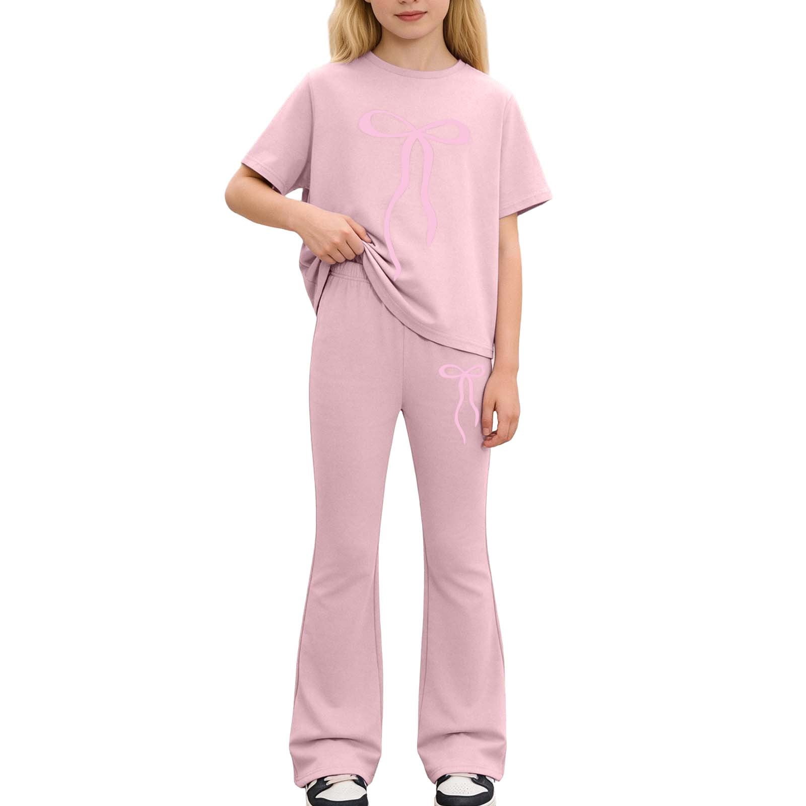 CONROSES Toddler Girls Outfits Bowknot Graphic Short Sleeve T Shirts ...