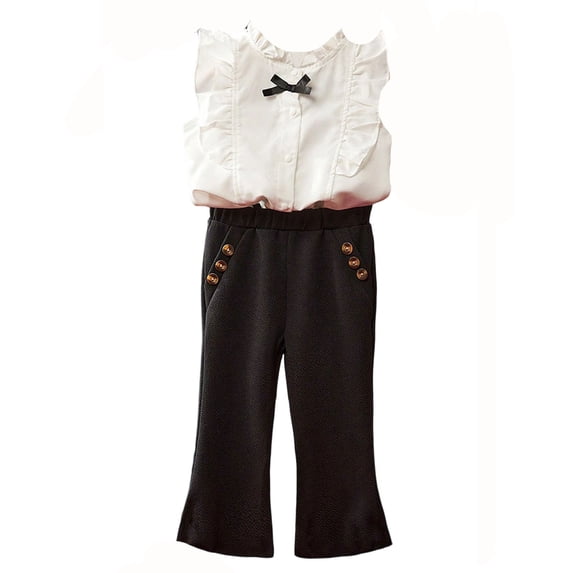 CONROSES Toddler Girls Outfits Solid Color Sleeveless T Shirts Flared ...
