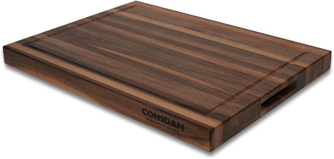 CONSDAN Black Walnut Butcher Block, Invisible Handles, 20"L x 15"W x 1 ...