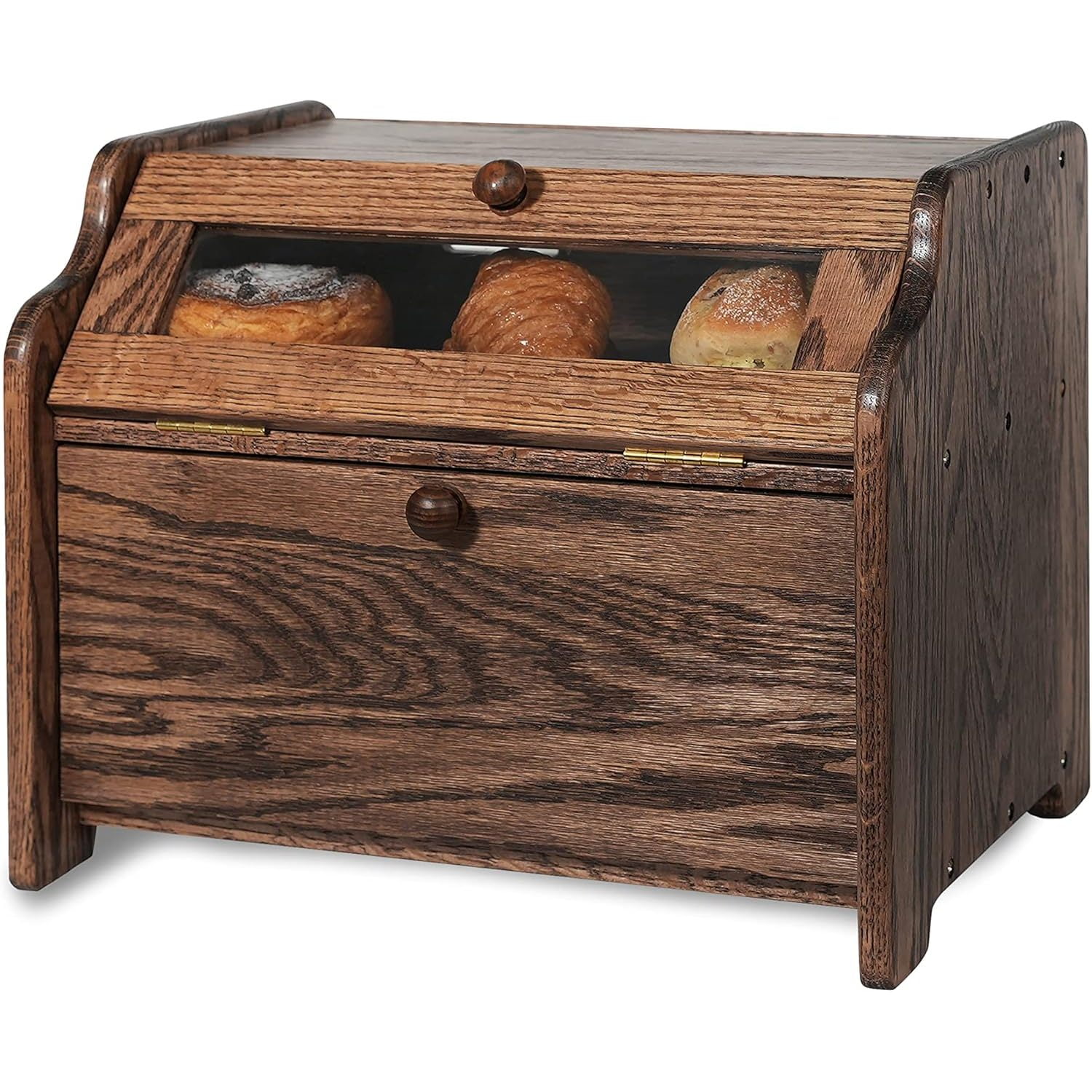 CONSDAN Bread Box, Solid Wood Oak Bread Box for Kitchen Countertop ...
