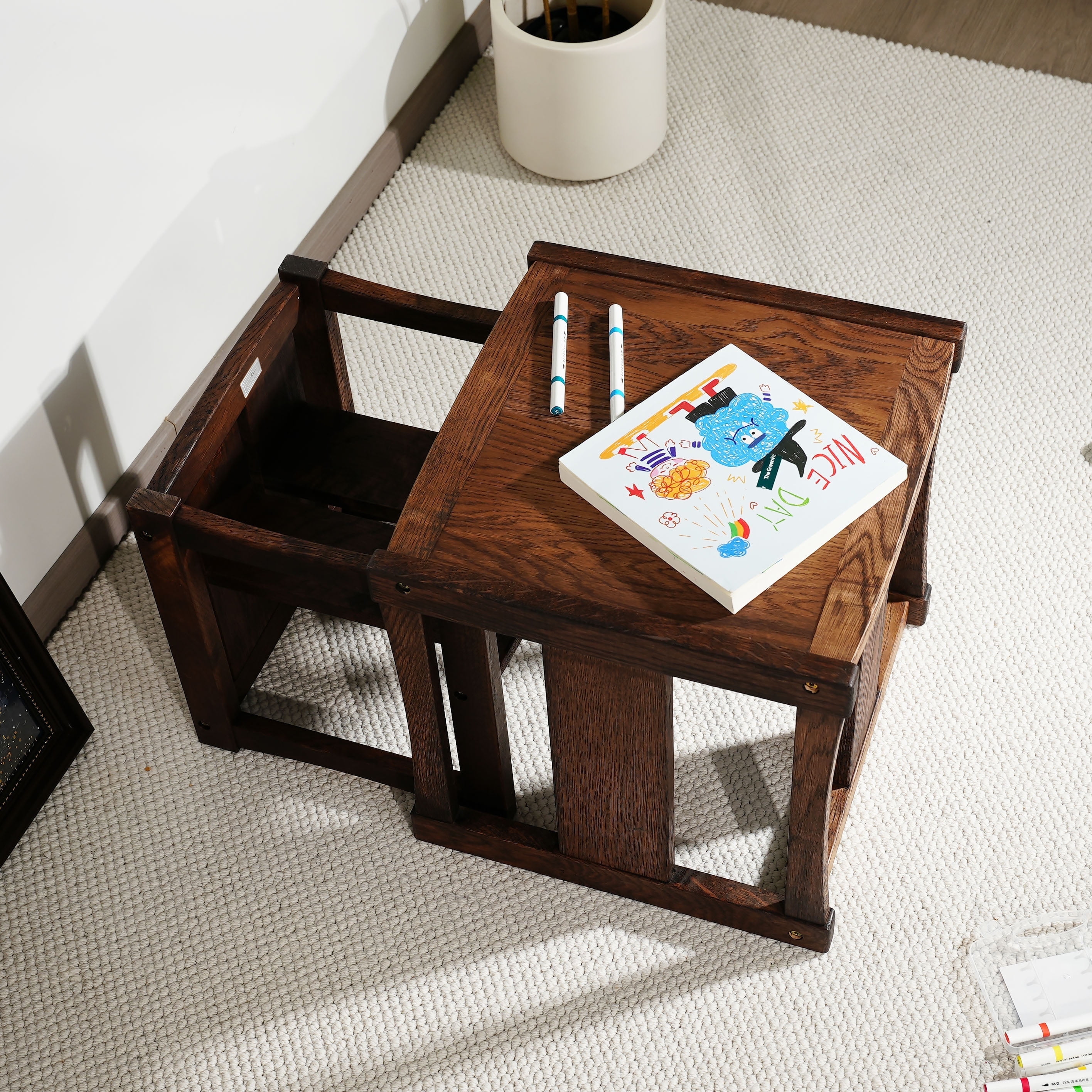 CONSDAN Cubic Kids Chair & Table Set,Saving Space, 3-In-1 Cube Chair ...