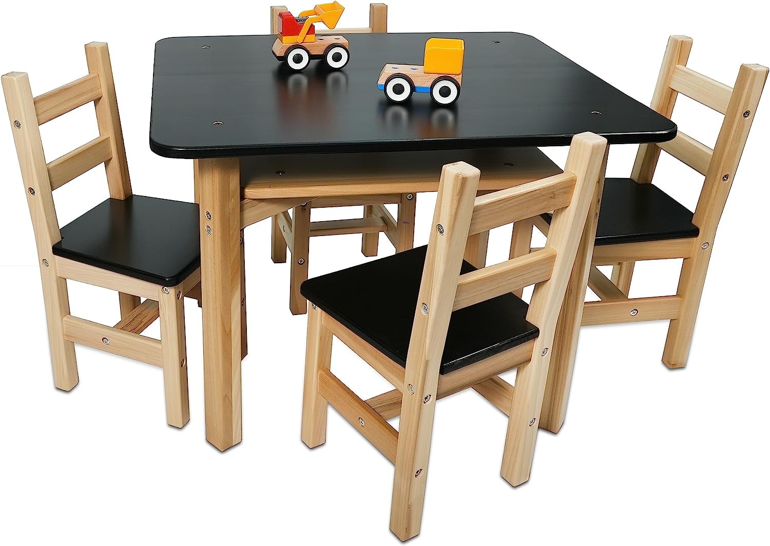 CONSDAN Kids Table & 4 Chairs Set, Solid Poplar Hardwood, Ideal for ...