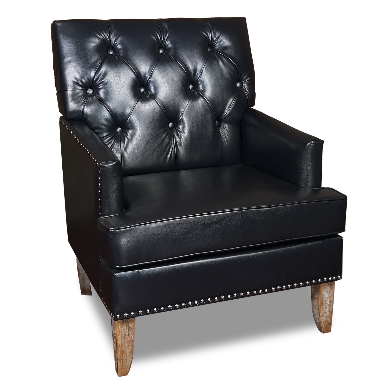 CONSDAN Leather Accent Chair, Living Room Chair with Soft High ...