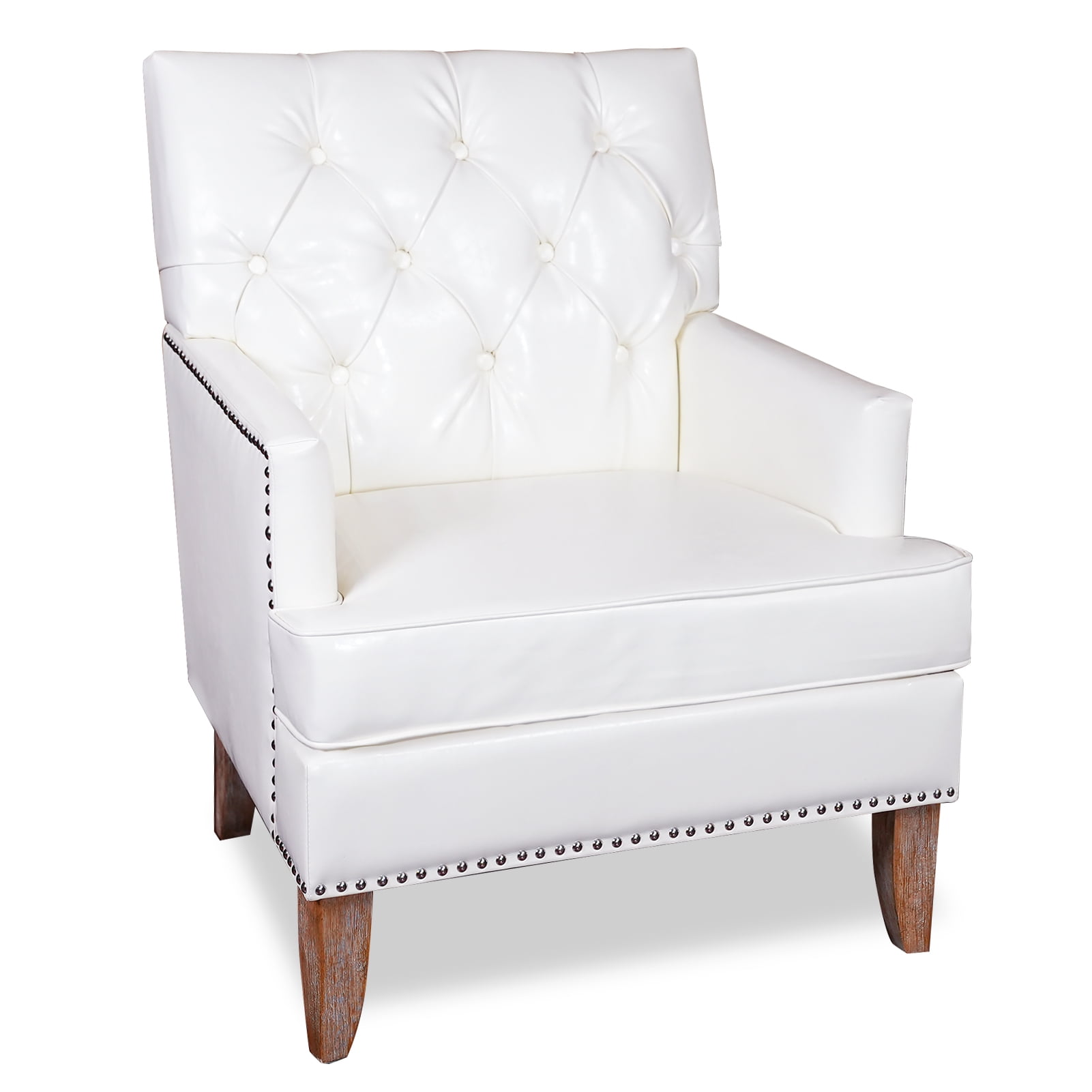 CONSDAN Leather Accent Chair, White, High-Resilience Cushion, Solid ...