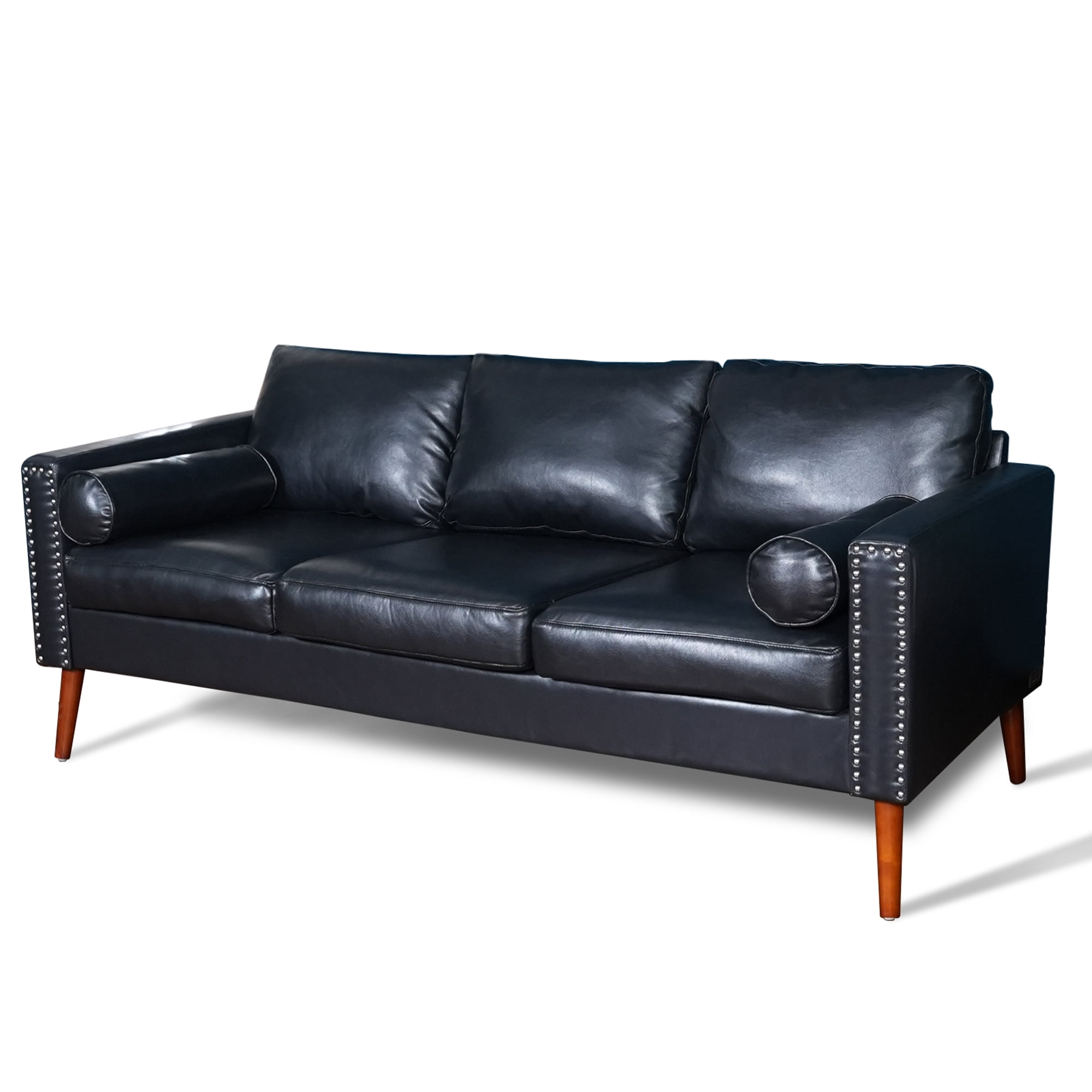 CONSDAN Leather Couch, 77-1/4" Sofa with Soft High-Resilience Cushion ...