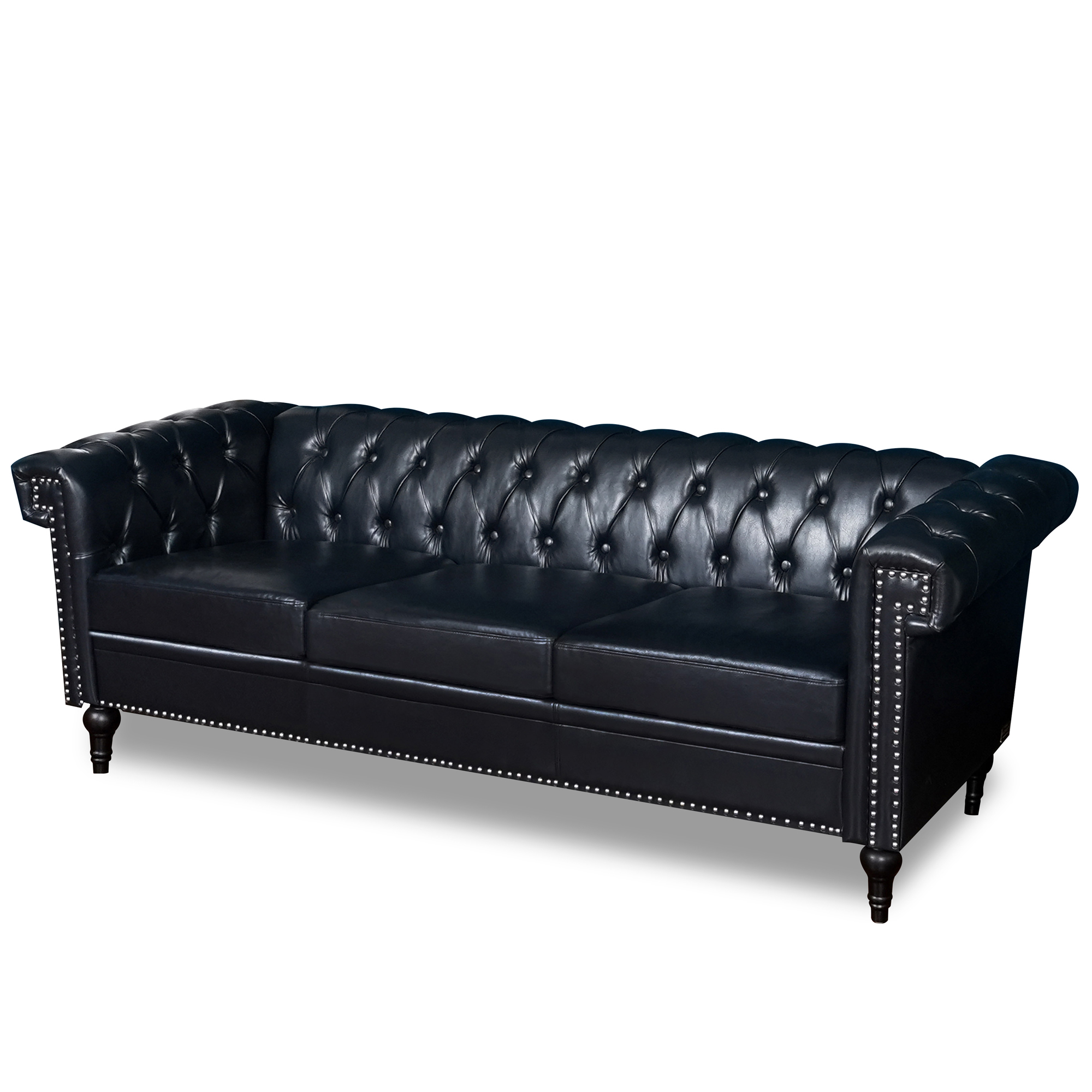 CONSDAN Leather Couch, 83" Chesterfield Sofa with Soft High-Resilience ...