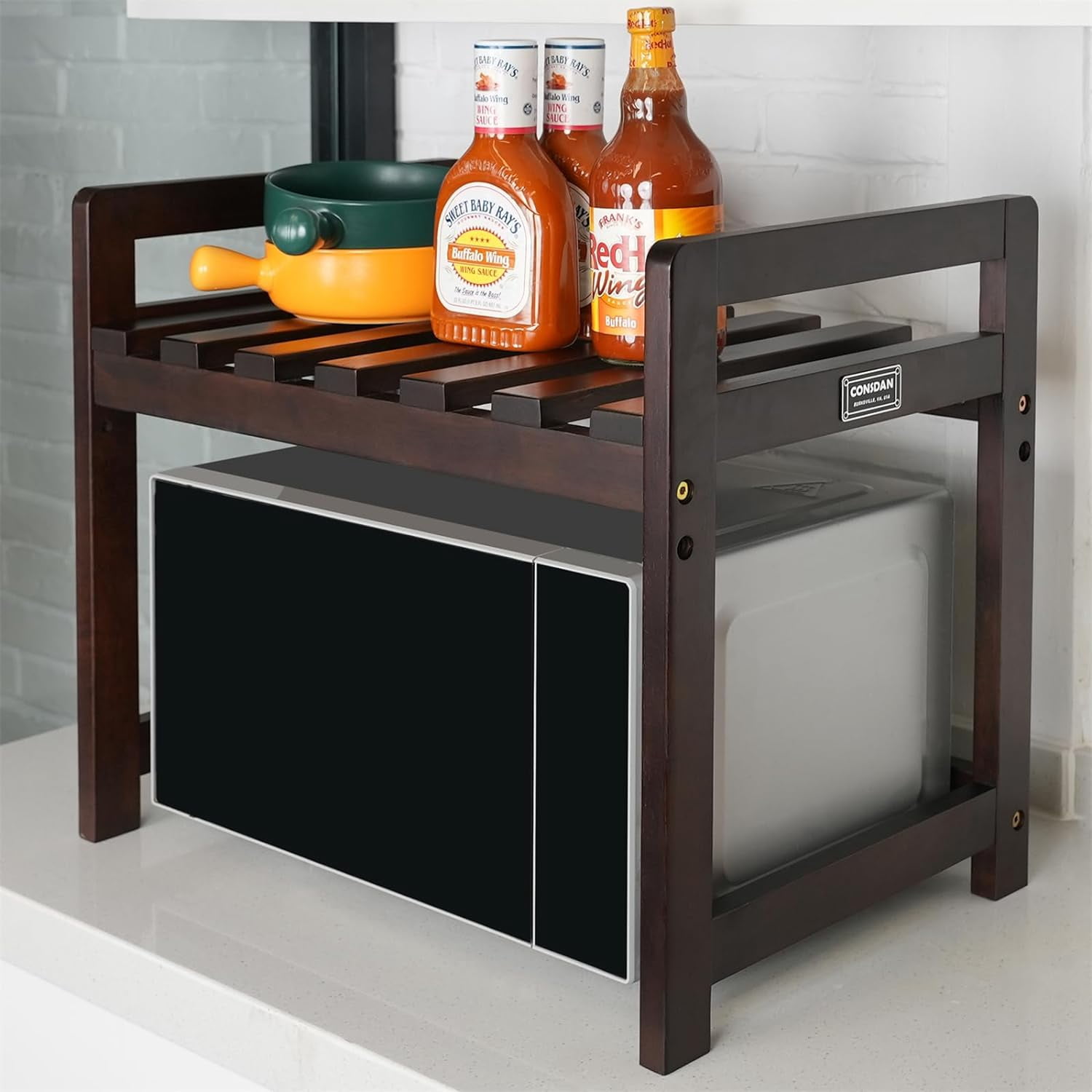 CONSDAN Microwave Stand, USA Grown Hickory Microwave Shelf, Wooden ...