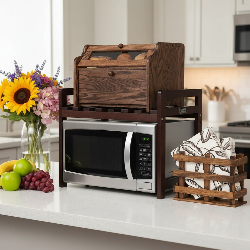 CONSDAN Microwave Stand, USA Grown Hickory Microwave Shelf, Wooden ...