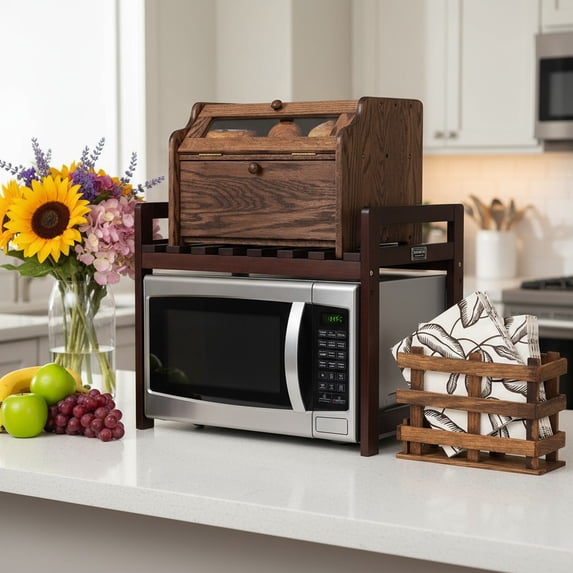 CONSDAN Microwave Stand, USA Grown Hickory Microwave Shelf, Wooden ...