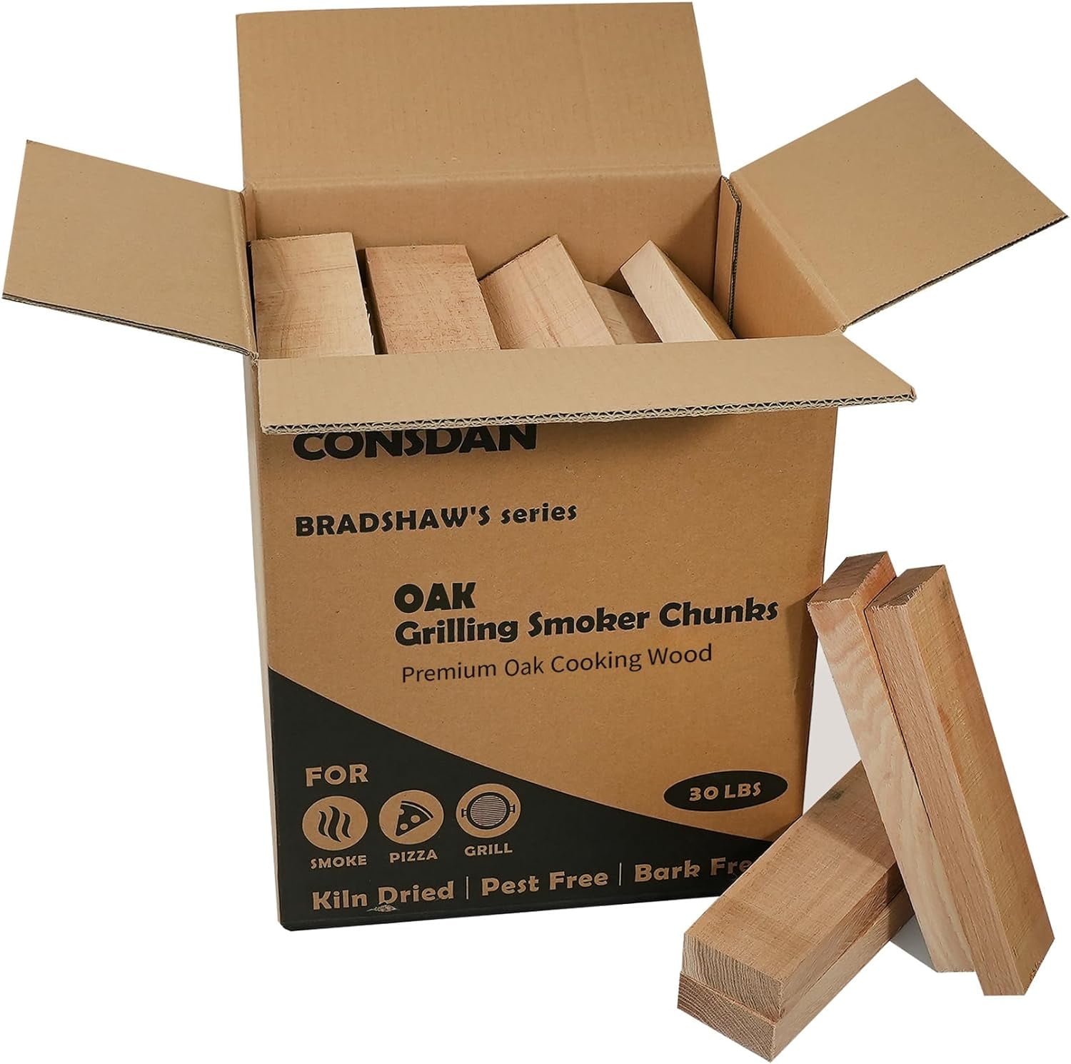 CONSDAN Wood Chips for Smoker, Kiln Dried Oak Firewood Chunks, 30 LBS ...