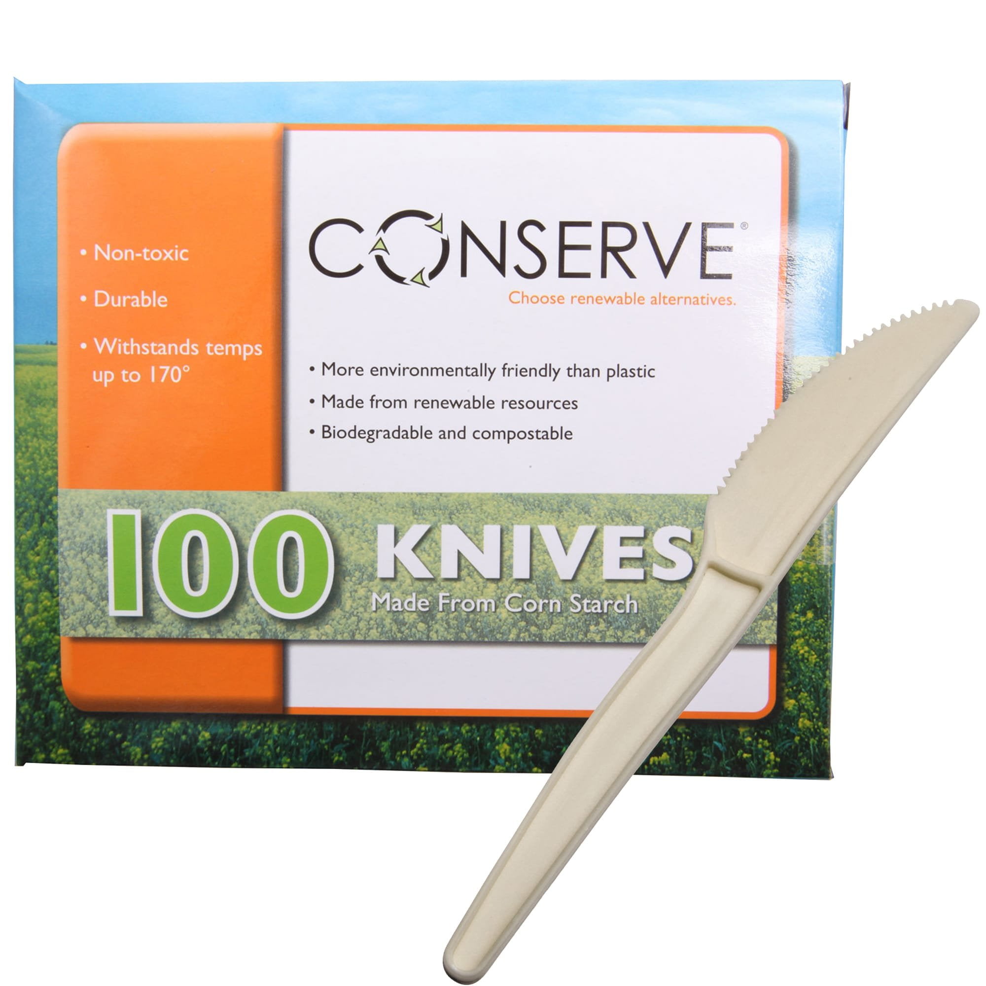 CONSERVE Corn Starch Cutlery, Knife, White, 100/Pack - Walmart Business ...