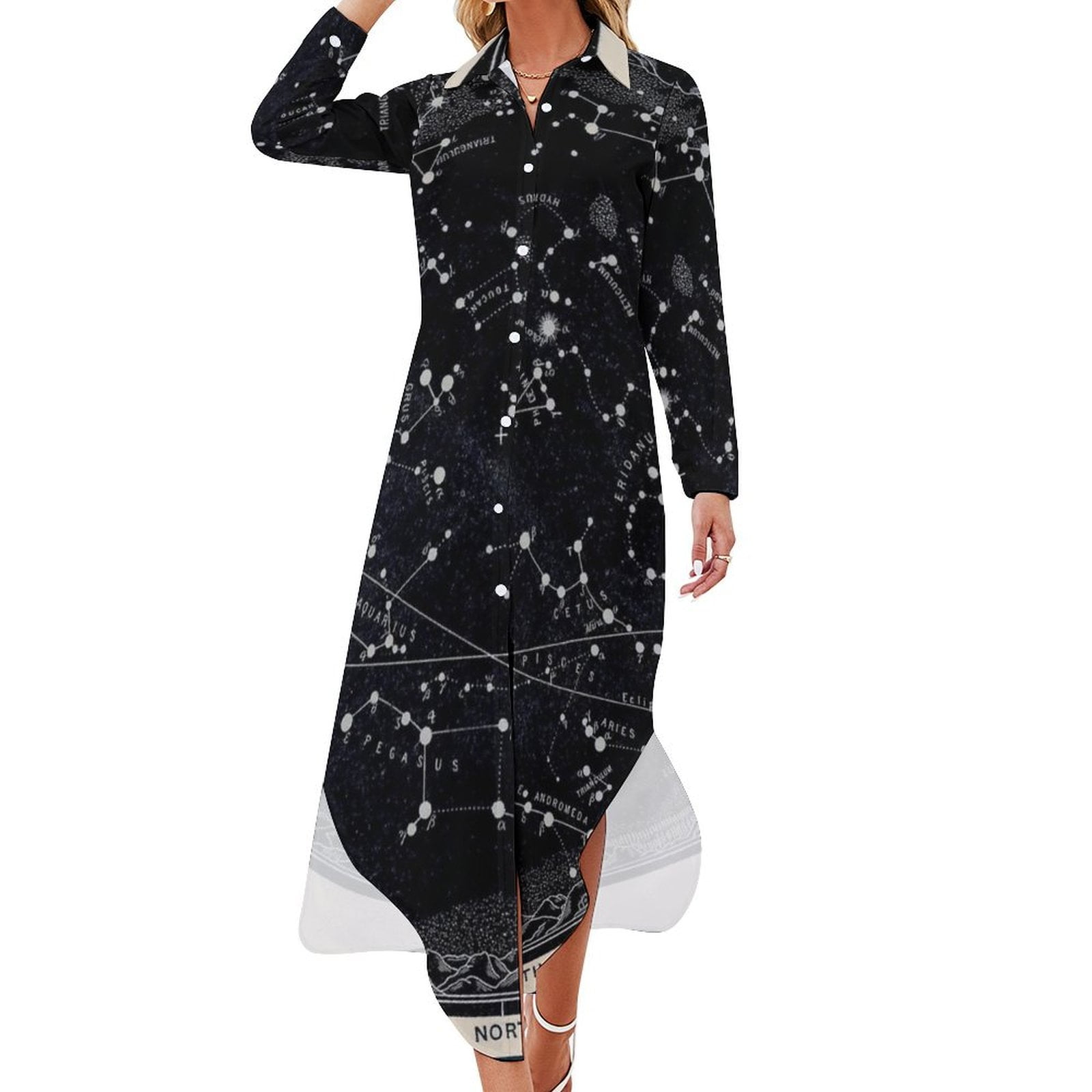 CONSTELLATION : Vintage 1963 Star Map Print Long Sleeved Shirt Dress ...