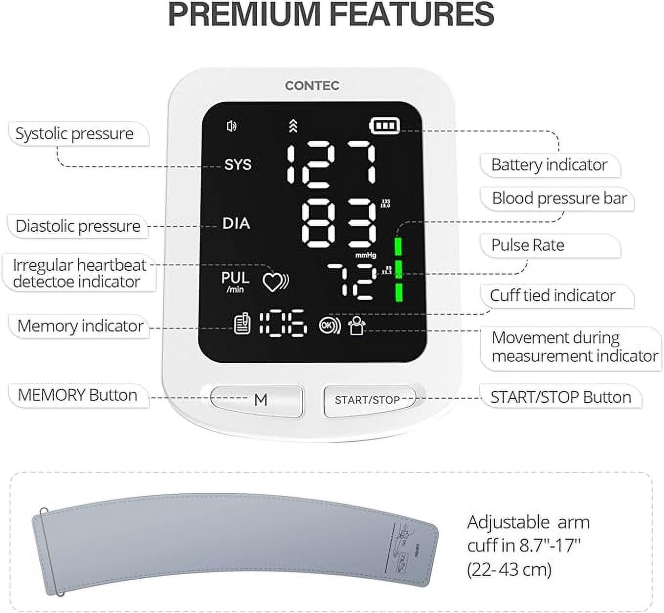 CONTEC08E Blood Pressure Monitor-Adjustable Cuff Kit & Automatic Upper ...