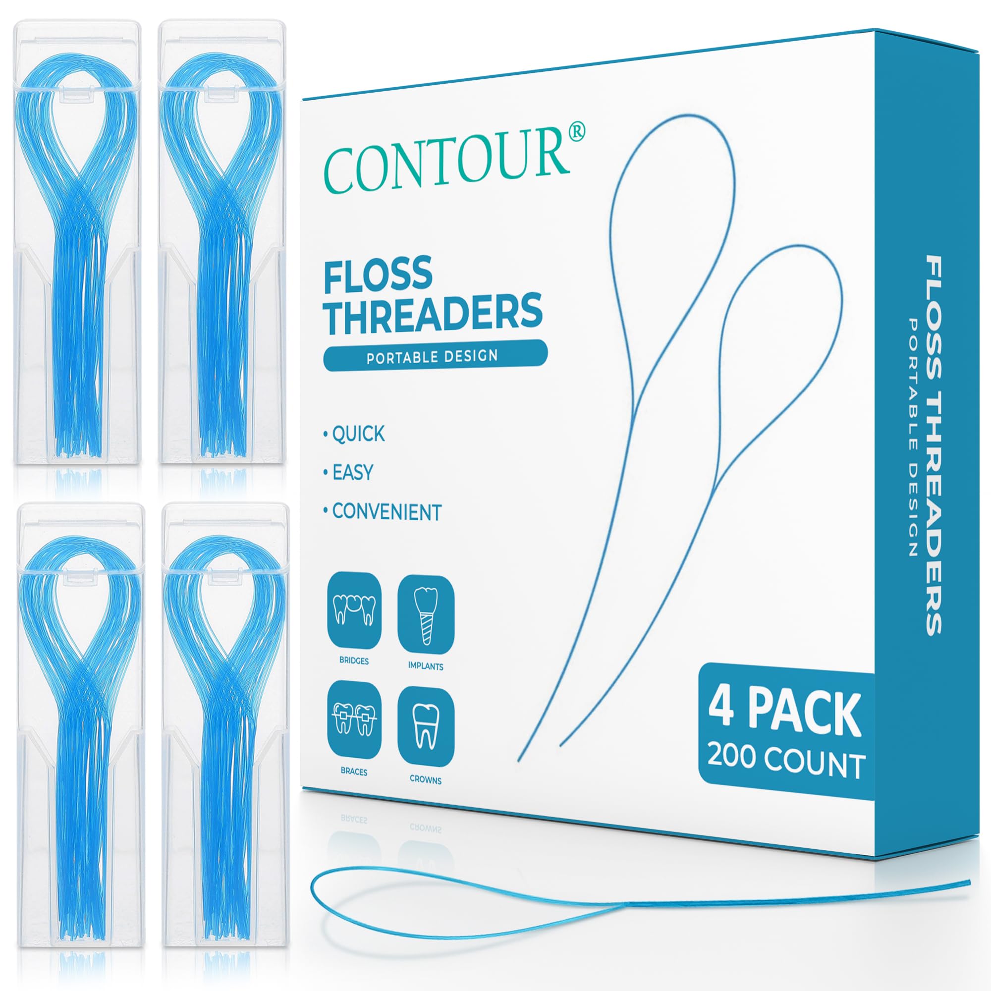CONTOUR Dental Floss Threaders- YPF5 4 Pack - 200 Count Braces Flossers ...