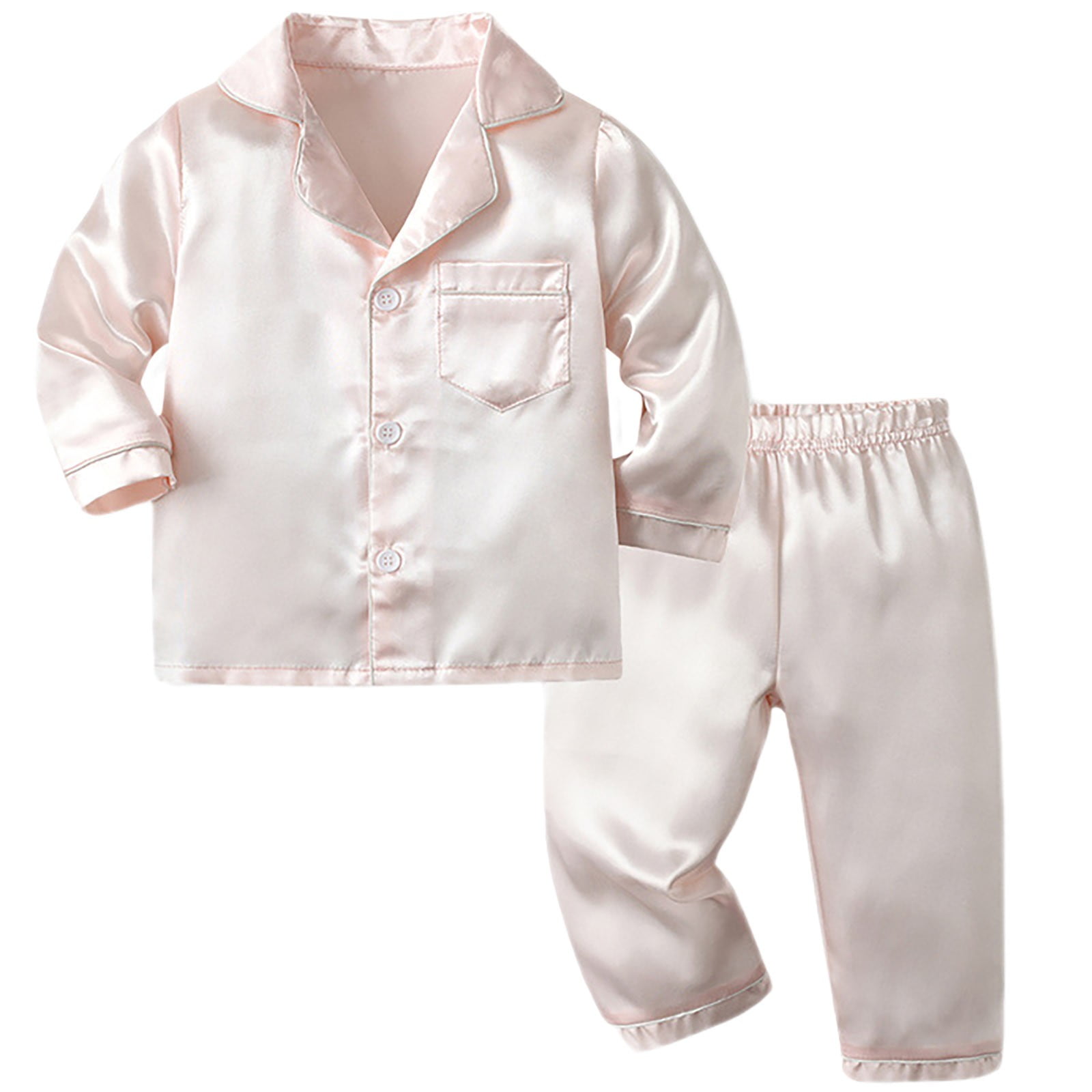CONYUMN Boys Girls Silk Pajamas Set Long Sleeve Solid Color Shirt ...