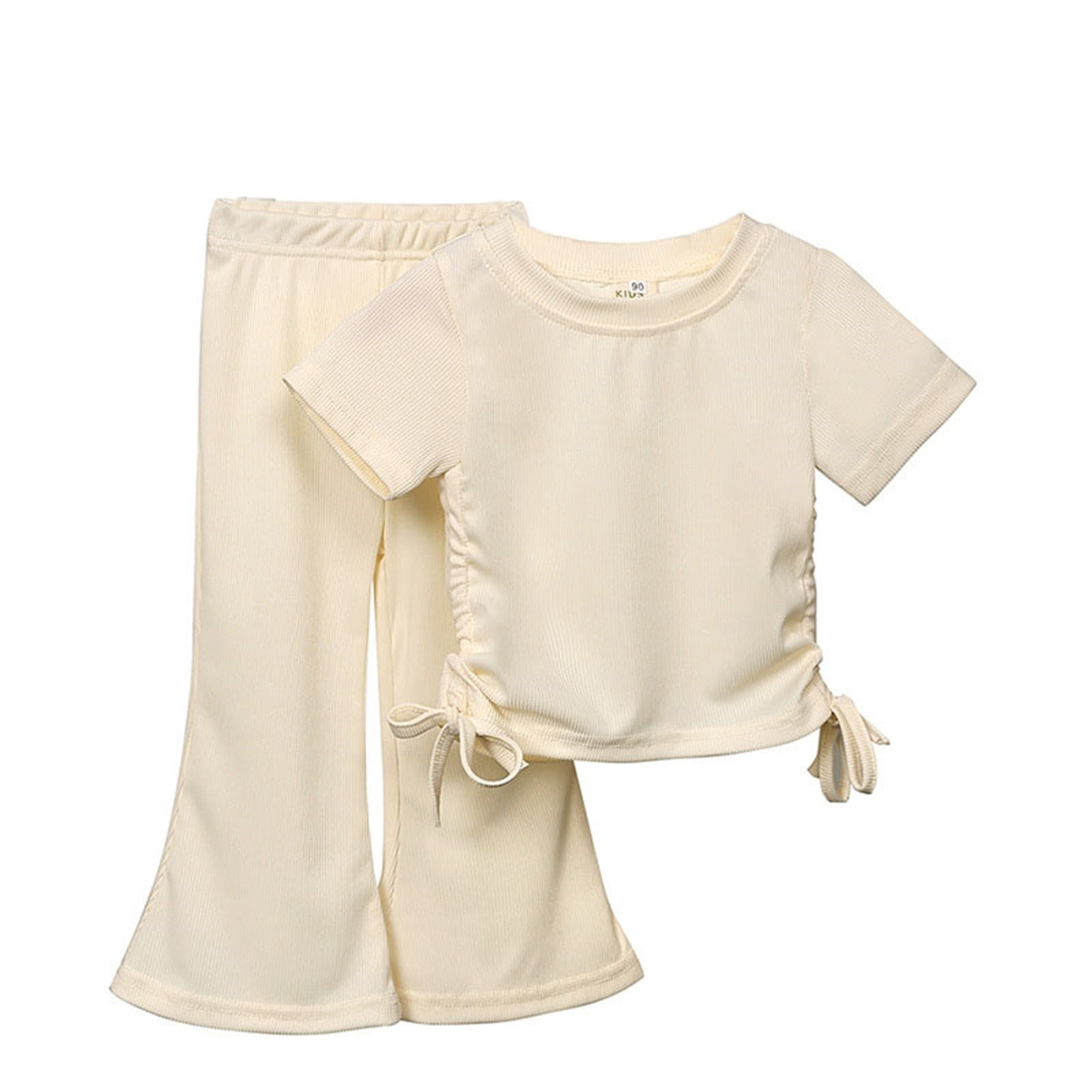 CONYUMN Girls' Clothing Sets Spring Summer Girls Solid Color Crew Neck ...
