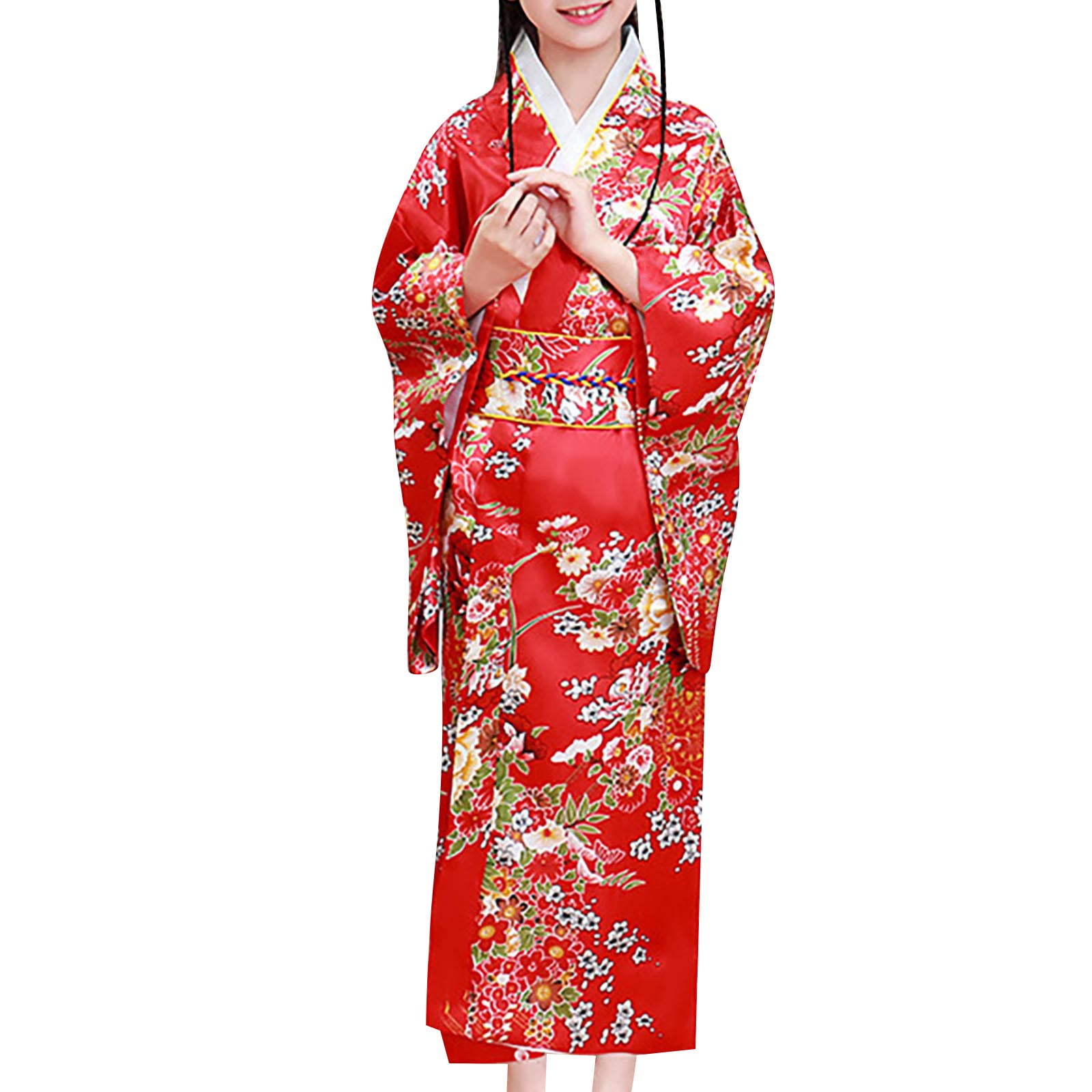 CONYUMN Japanese Traditional Dress Kimono Robe For Kids Girls Yukata ...