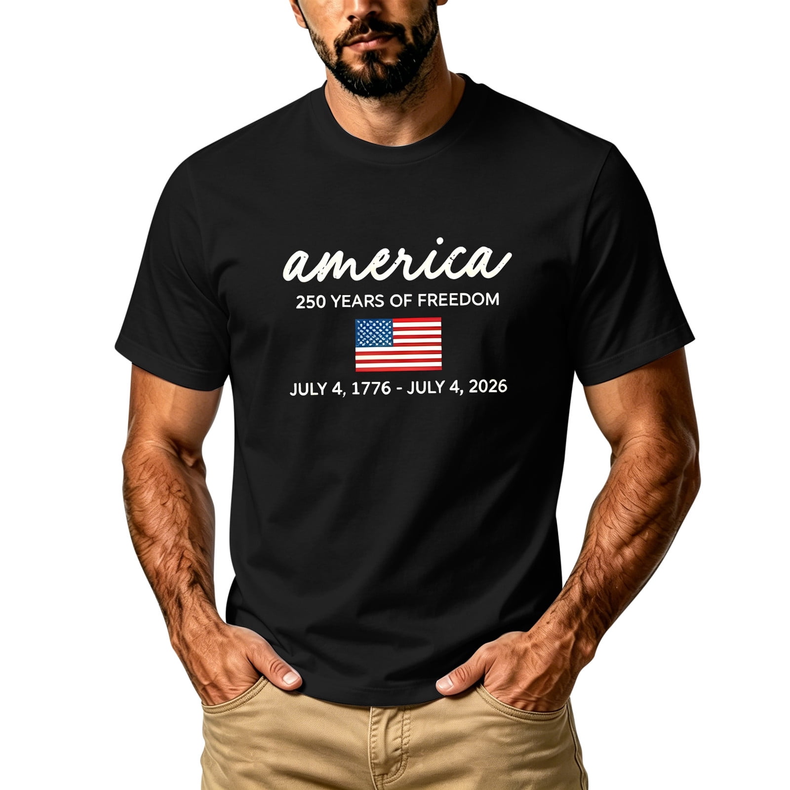 CONZONE 250 Anniversary Usa T-Shirts For Men Short Sleeve Crew Neck ...
