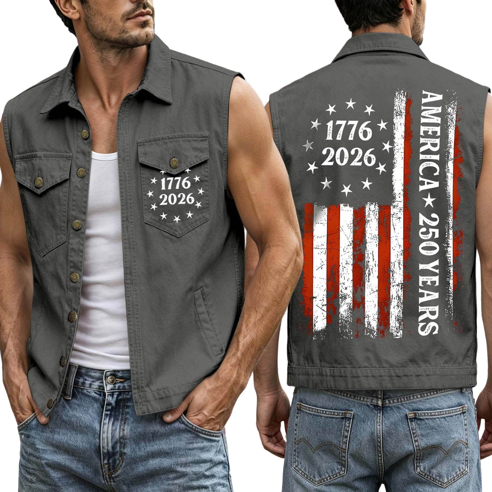 CONZONE 250Th Anniversary American Flag Vest for Men Button Up ...