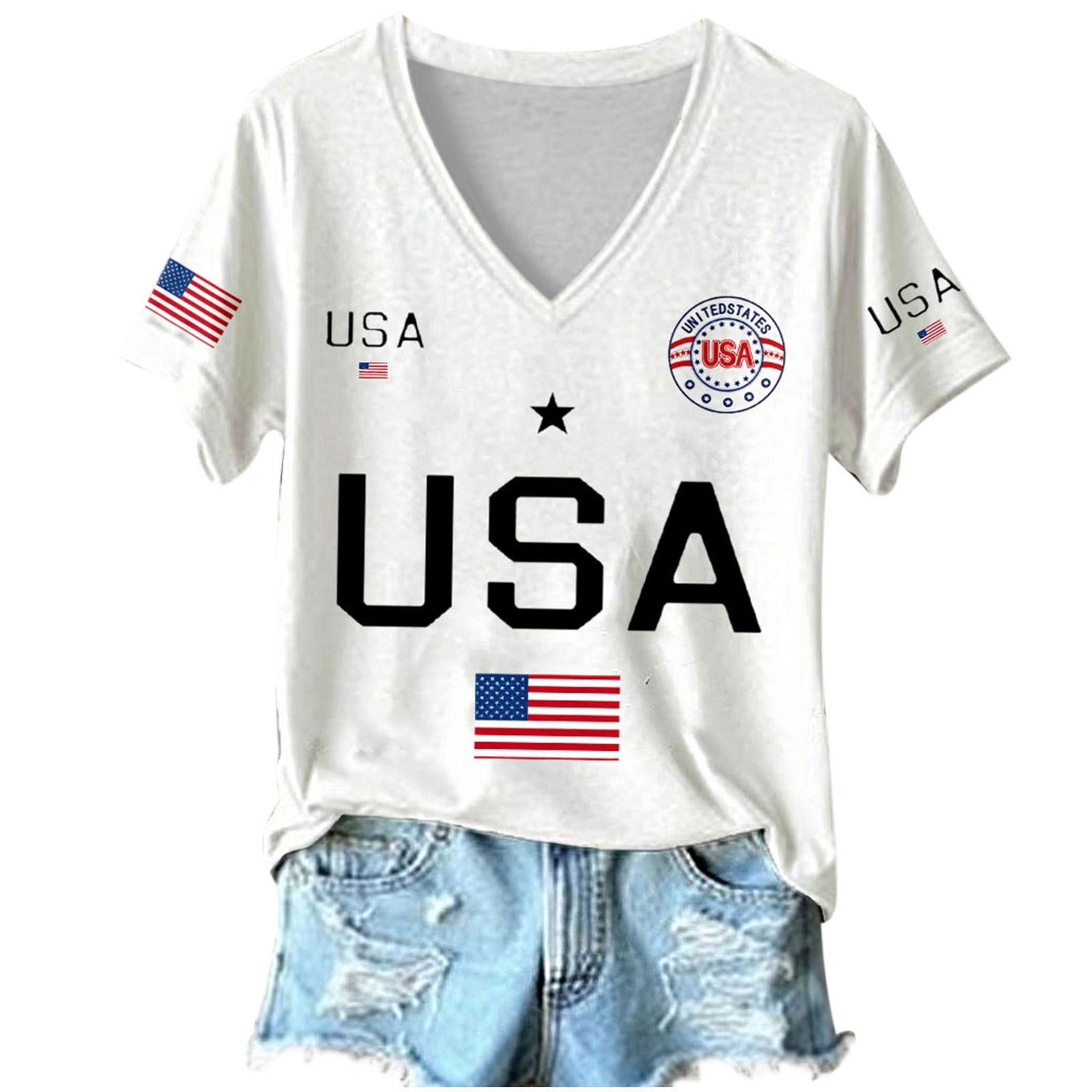 CONZONE 250Th Anniversary Usa Womens Summer Tops Short Sleeve Usa Flag ...