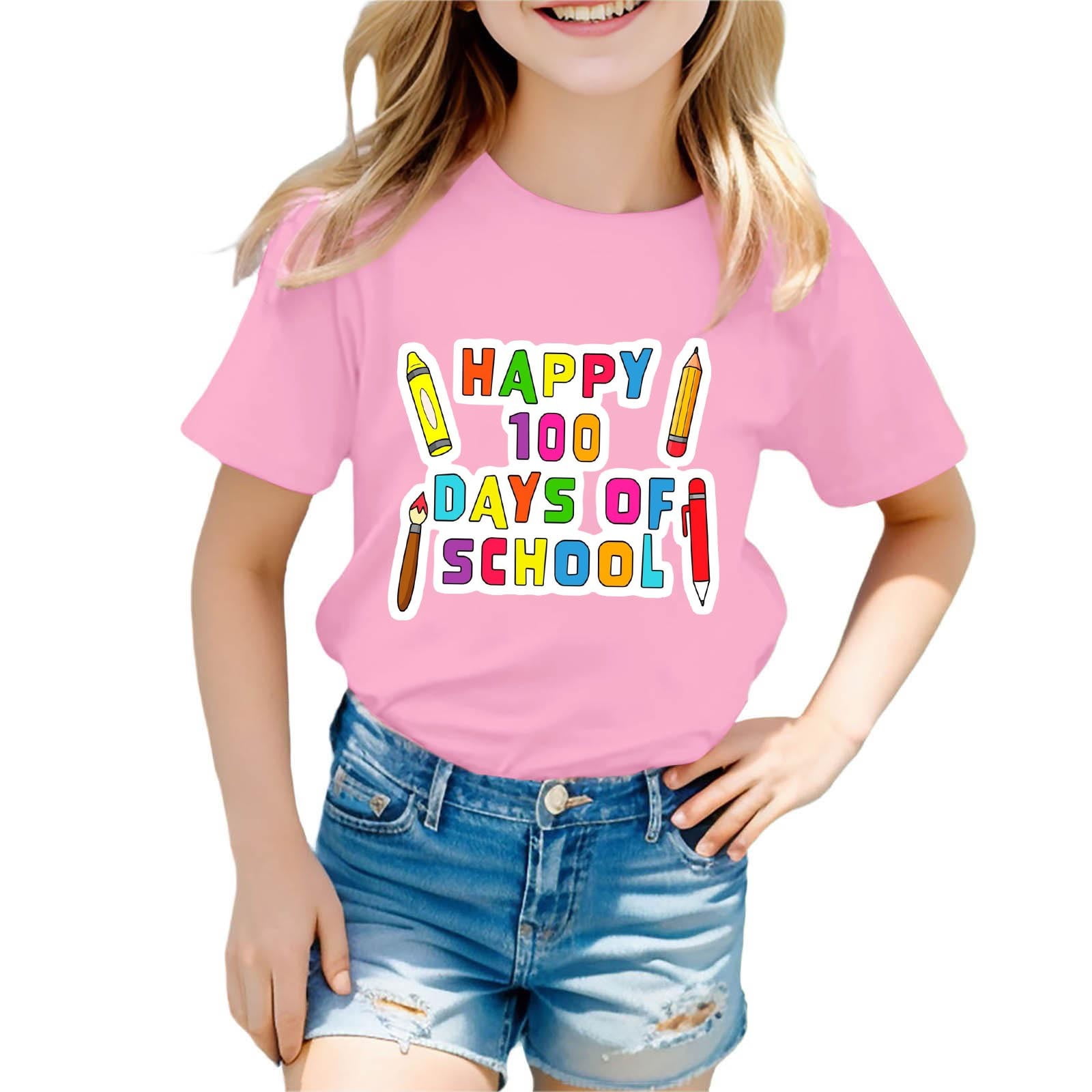 CONZONE Baby Girls Short Sleeve T-Shirts 100 Days Back To School ...