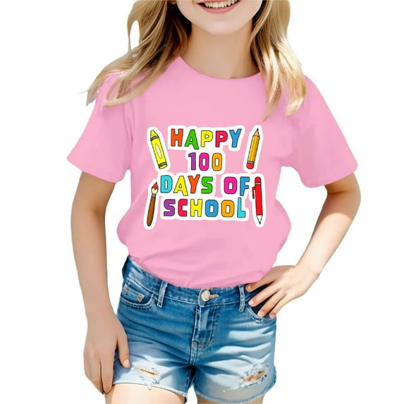 CONZONE Baby Girls Short Sleeve T-Shirts 100 Days Back To School ...