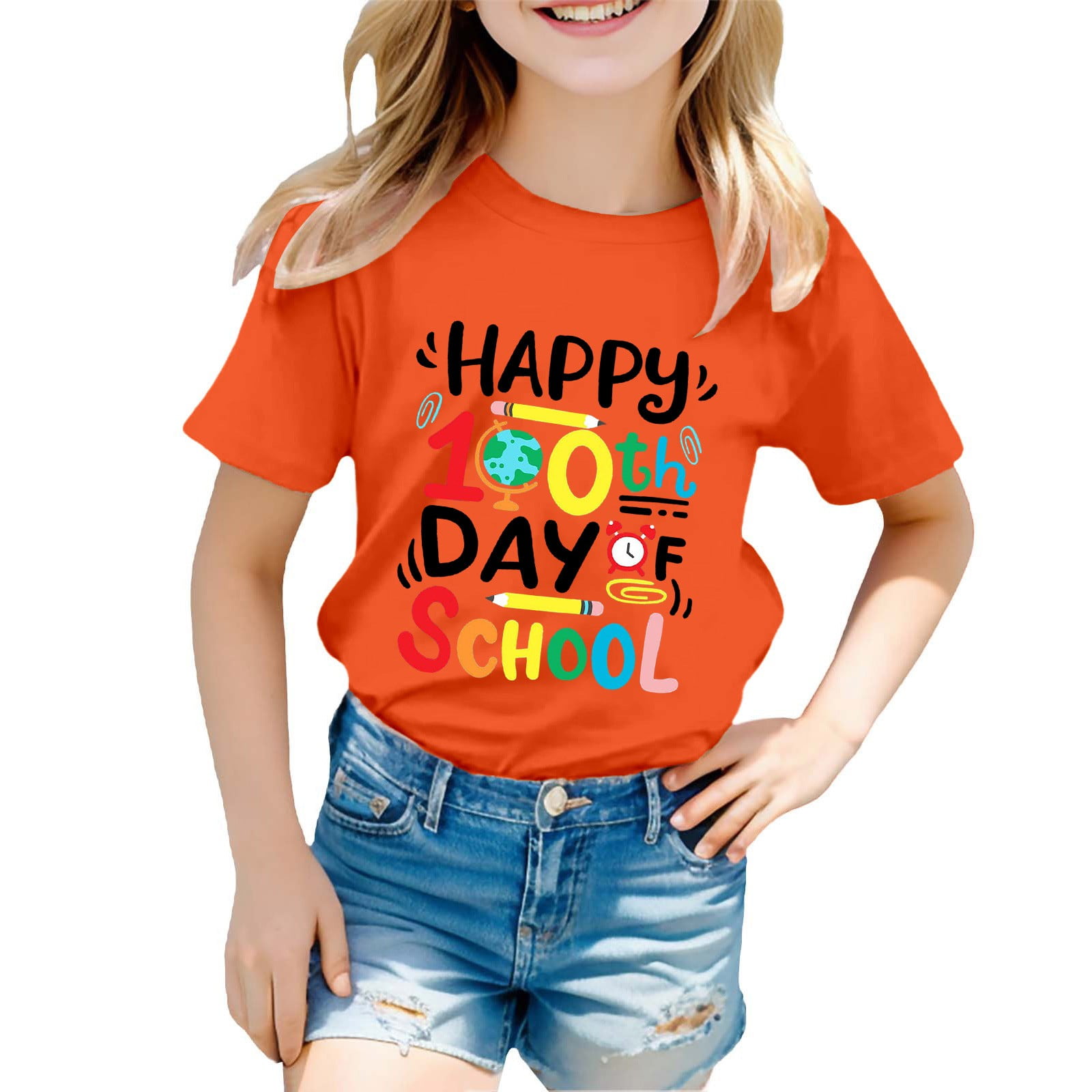 CONZONE Baby Girls Short Sleeve T-Shirts 100 Days Back To School ...