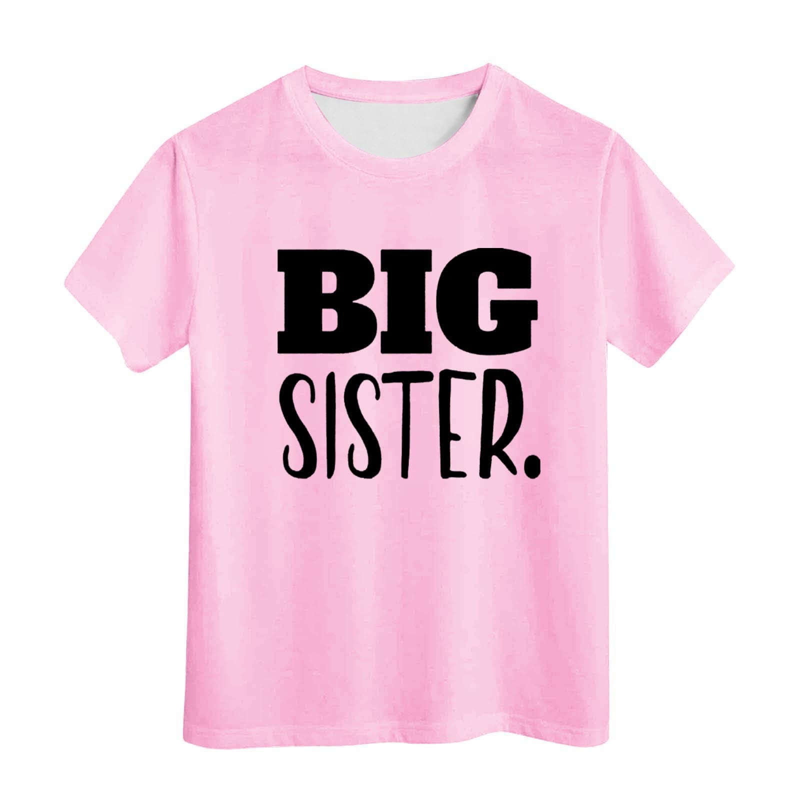CONZONE Baby Girls Short Sleeve T-Shirts Big Sister Letter Graphic Tee ...