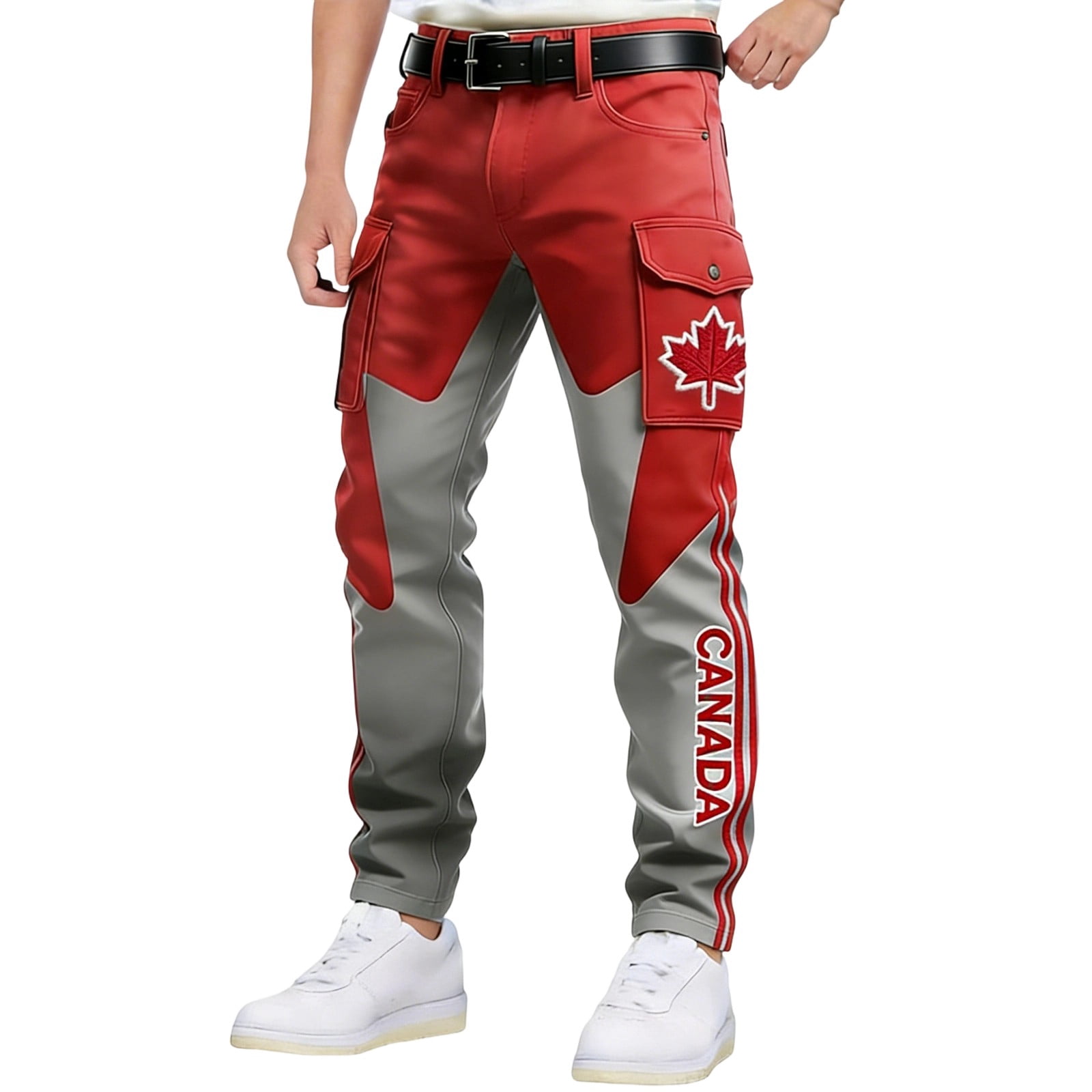 CONZONE Canada Day Mens Cargo Pants Maple Leave Graphic Straight Leg ...
