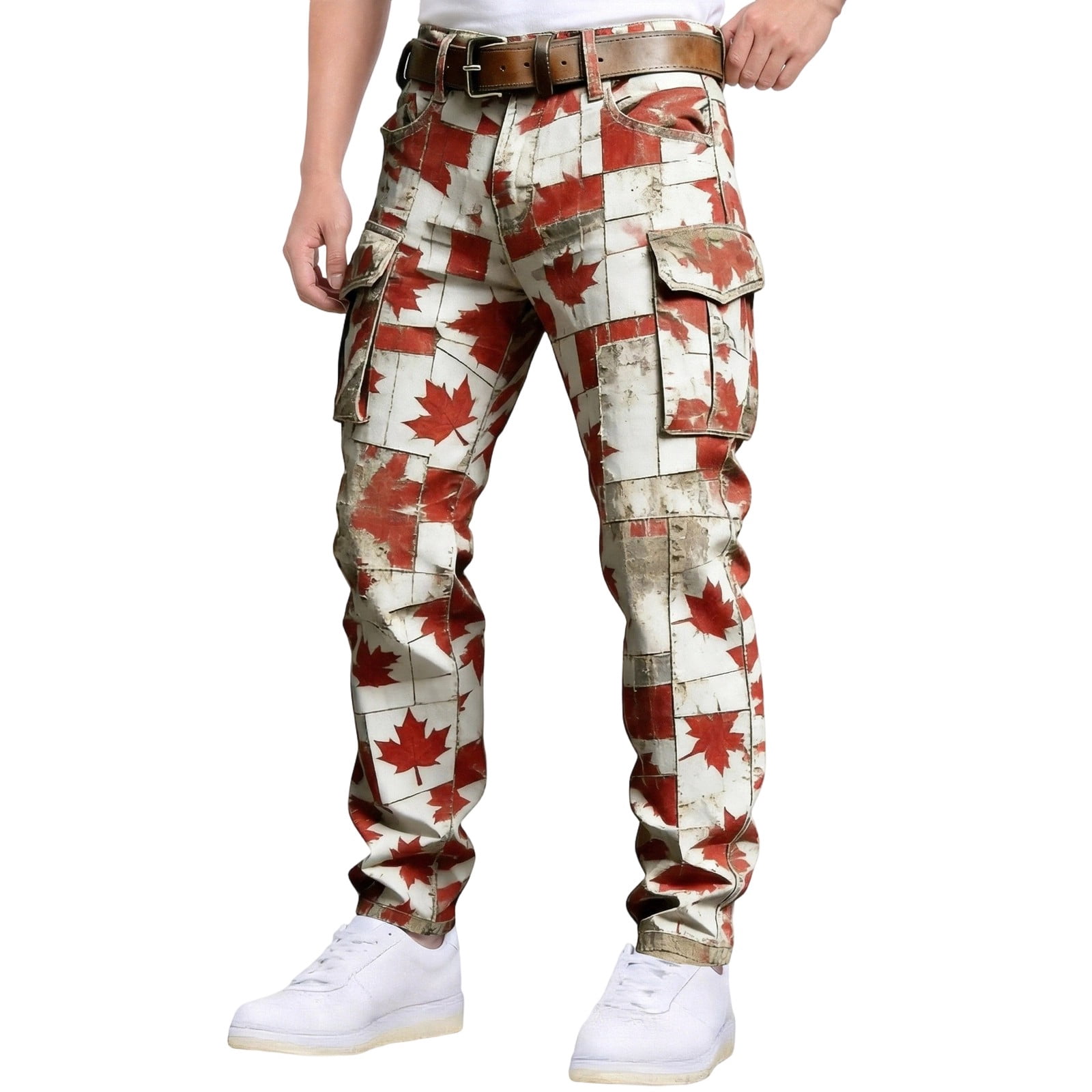 CONZONE Canada Day Mens Cargo Pants Maple Leave Graphic Straight Leg ...