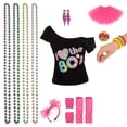 CONZONE Carnival 80S Womens Dress Up Accessories Set Fashion Tops ...