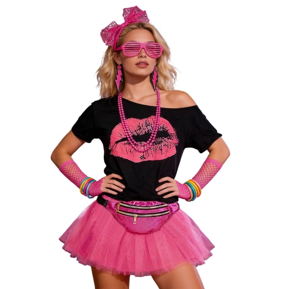 CONZONE Carnival 80S Womens Dress Up Fashion Tops Lace Mesh Skirts ...