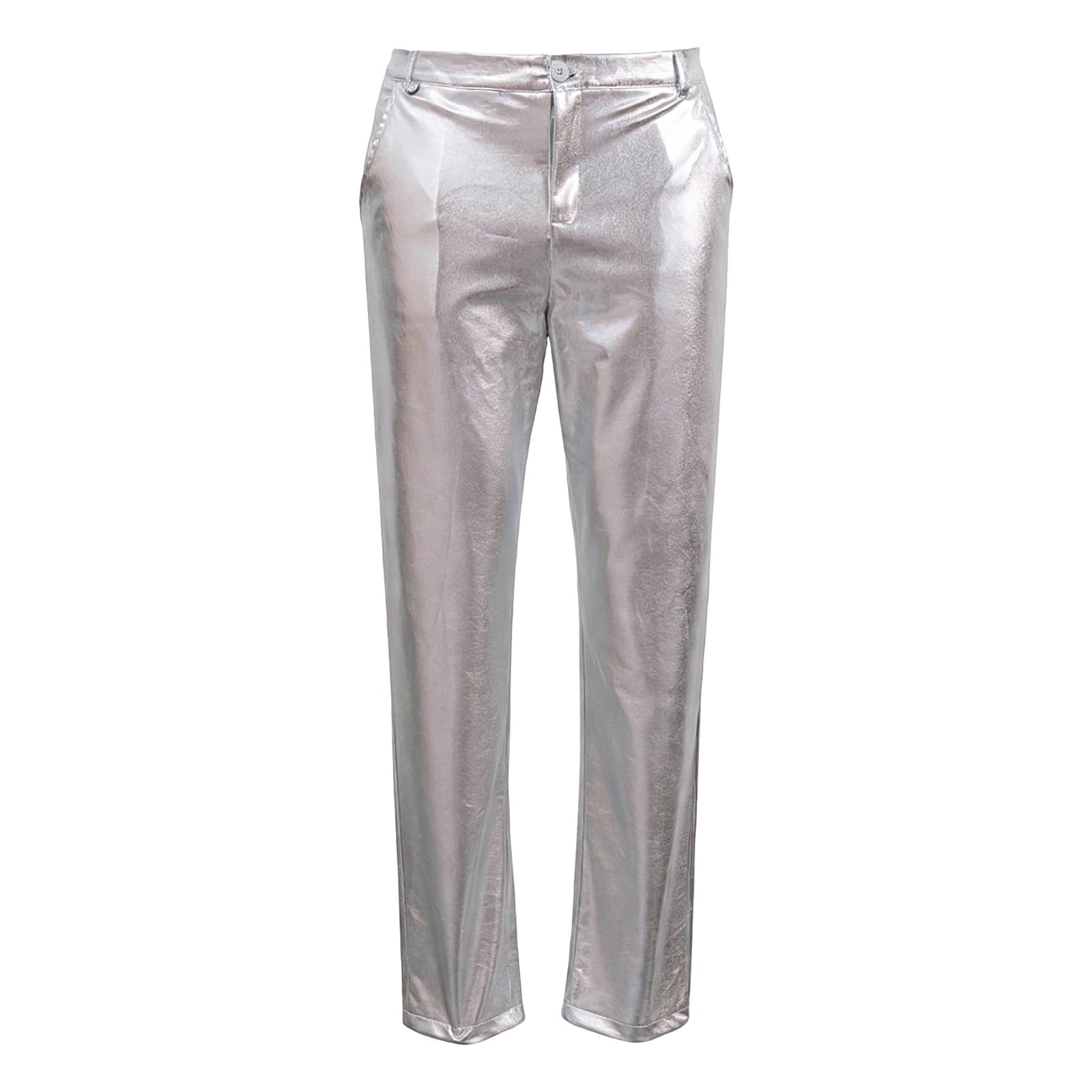CONZONE Carnival Disco Pants for Men Metallic Shiny Straight Leg Party ...