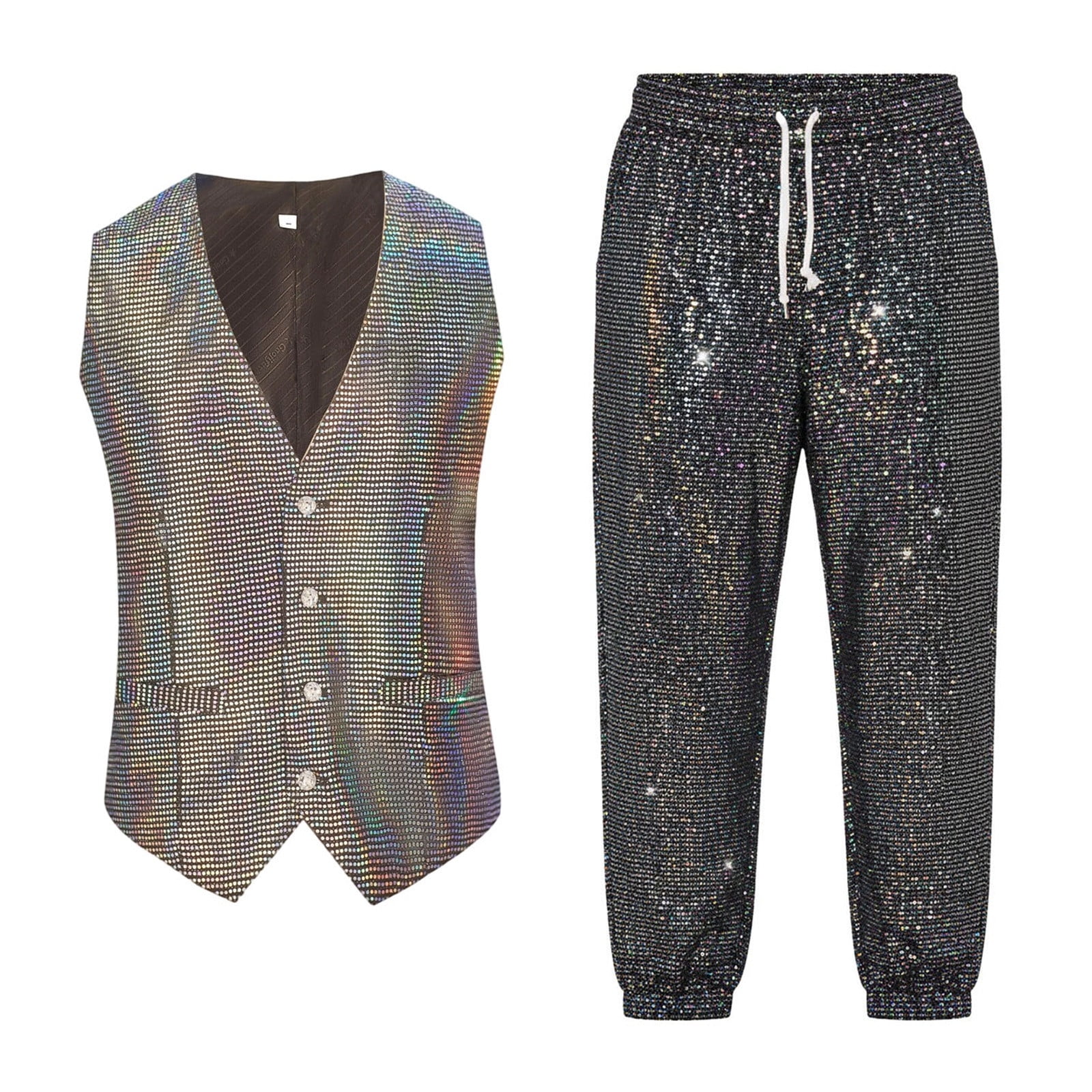 CONZONE Carnival Mens 2 Peice Outfit Set Sequined Clothes Set for Men ...