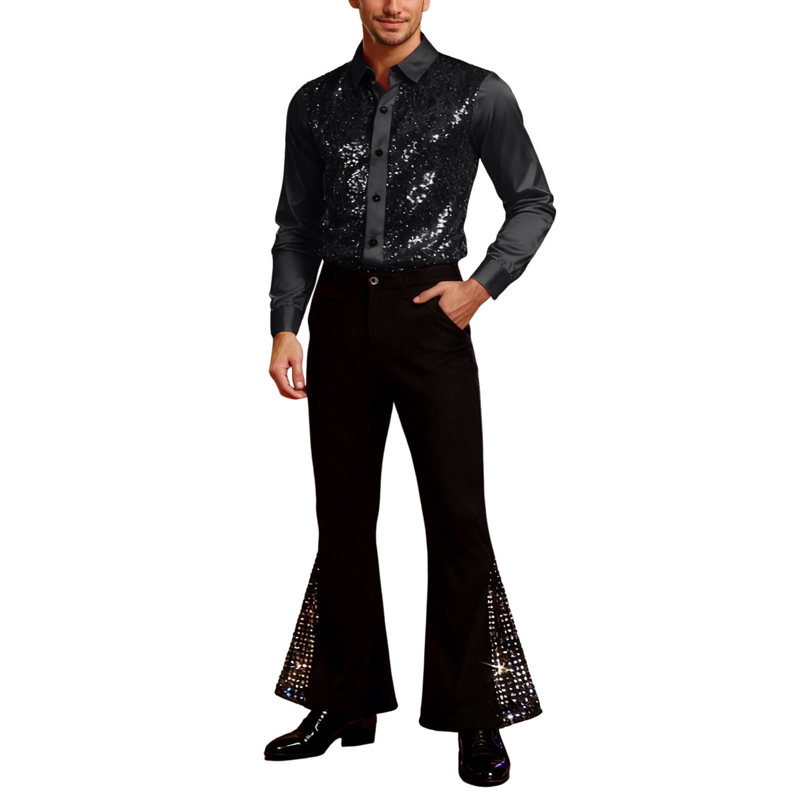 CONZONE Carnival Mens 70S Disco Set 2 Peice Dance Suit for Men Glitter ...