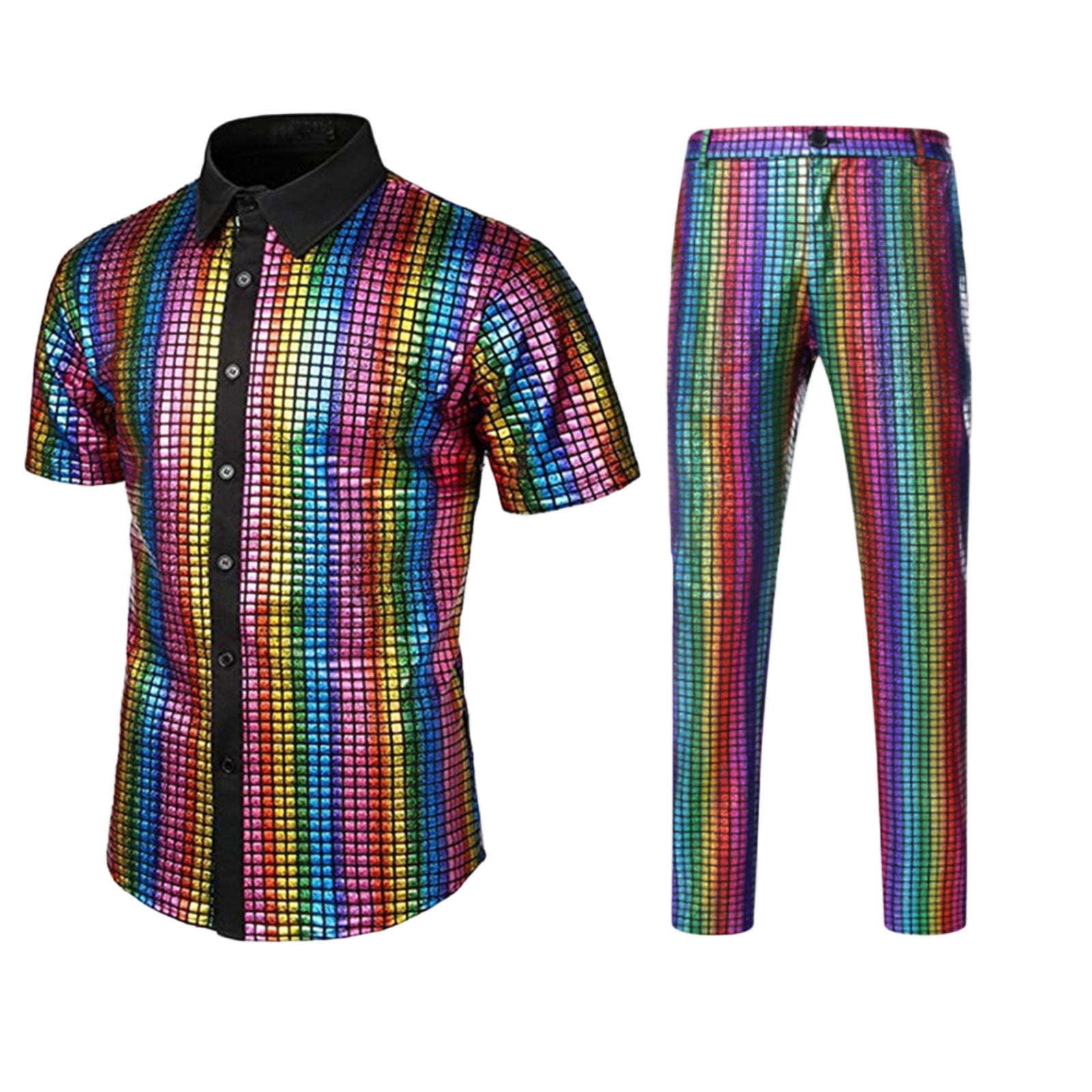 CONZONE Carnival Mens 70S Disco Set Casual Track Suit for Men Colorful ...