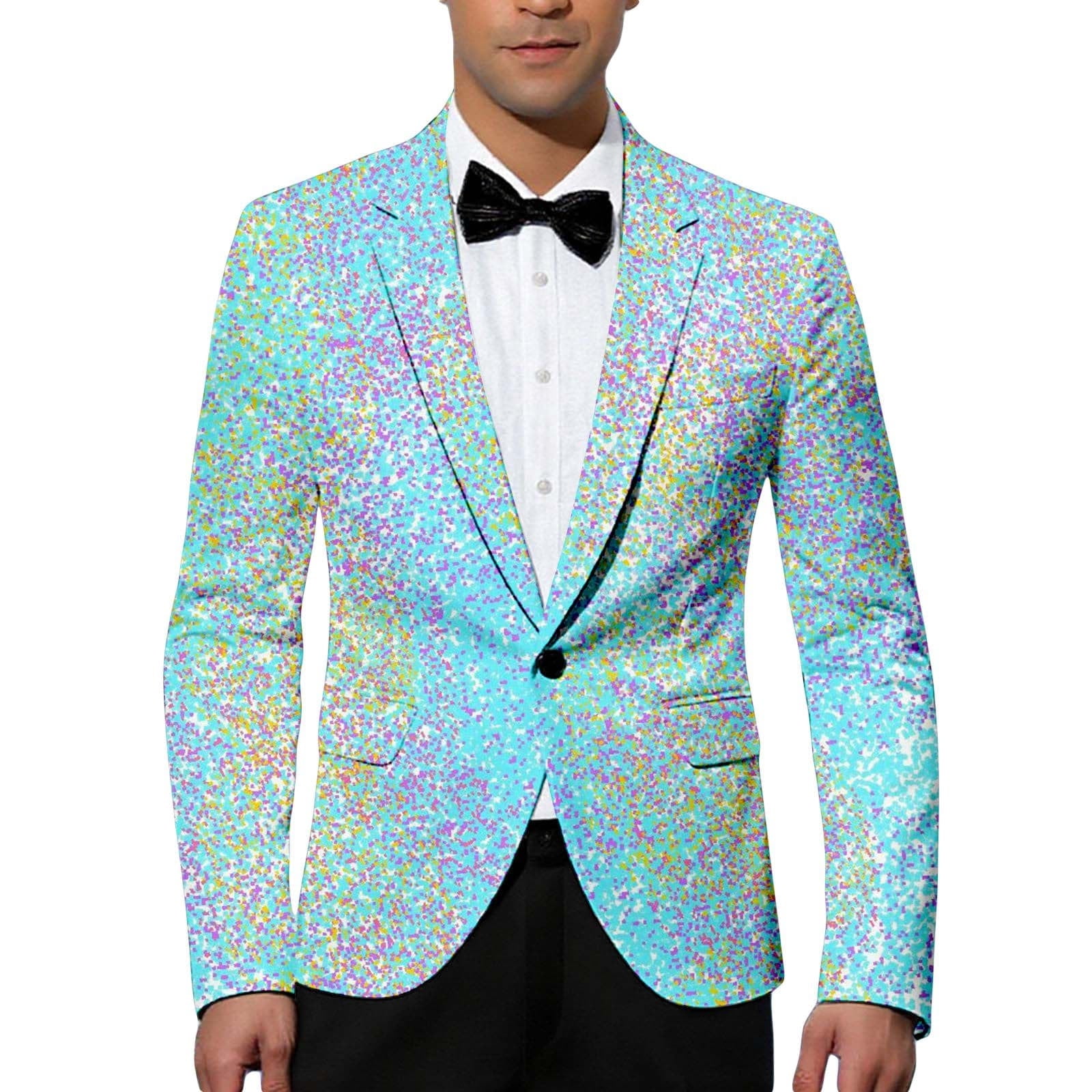 CONZONE Carnival Mens Blazer Casual Suit Jacket for Men Glitter Sequins ...