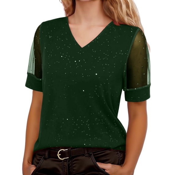 CONZONE Carnival Women's Sequins T-Shirts Short Sleeve Mesh T-Shirts ...