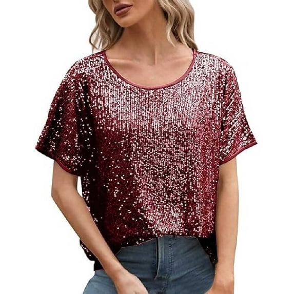 CONZONE Carnival Women's Sequins T-Shirts Short Sleeve T-Shirts for ...
