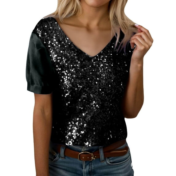 CONZONE Carnival Women's Sequins T-Shirts Short Sleeve T-Shirts for ...