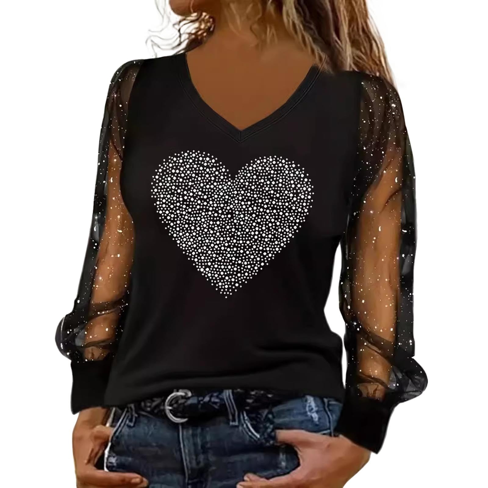 CONZONE Carnival Women's T-Shirts Mesh Long Sleeve T-Shirts for Women ...