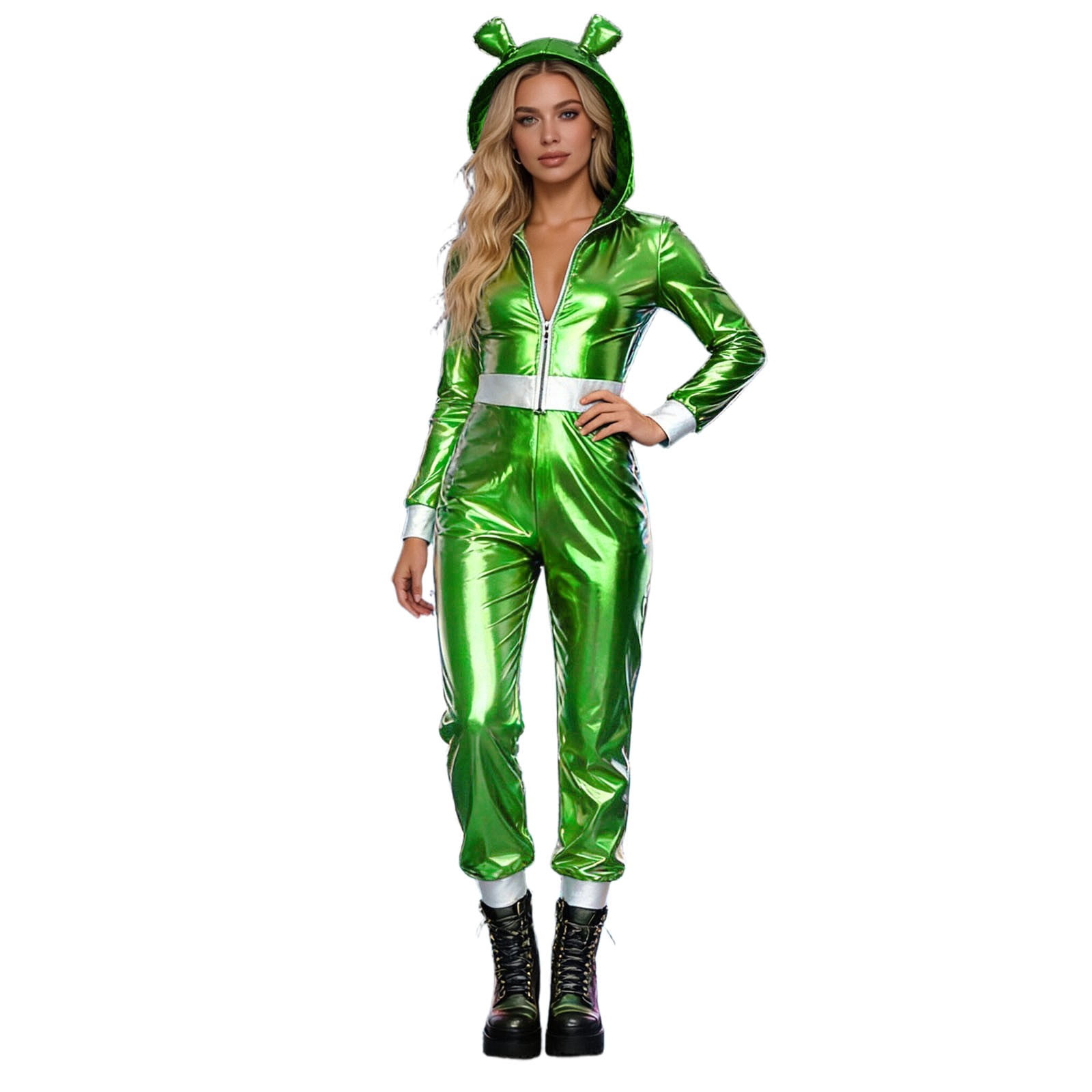 CONZONE Carnival Womens Aliens Dress Up Fashion Pu Leather Jumpsuit ...