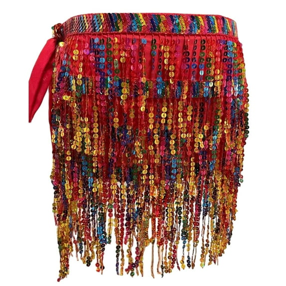 CONZONE Carnival Womens Belly Dance Tassel Skirt Colorful Elastic Waist ...